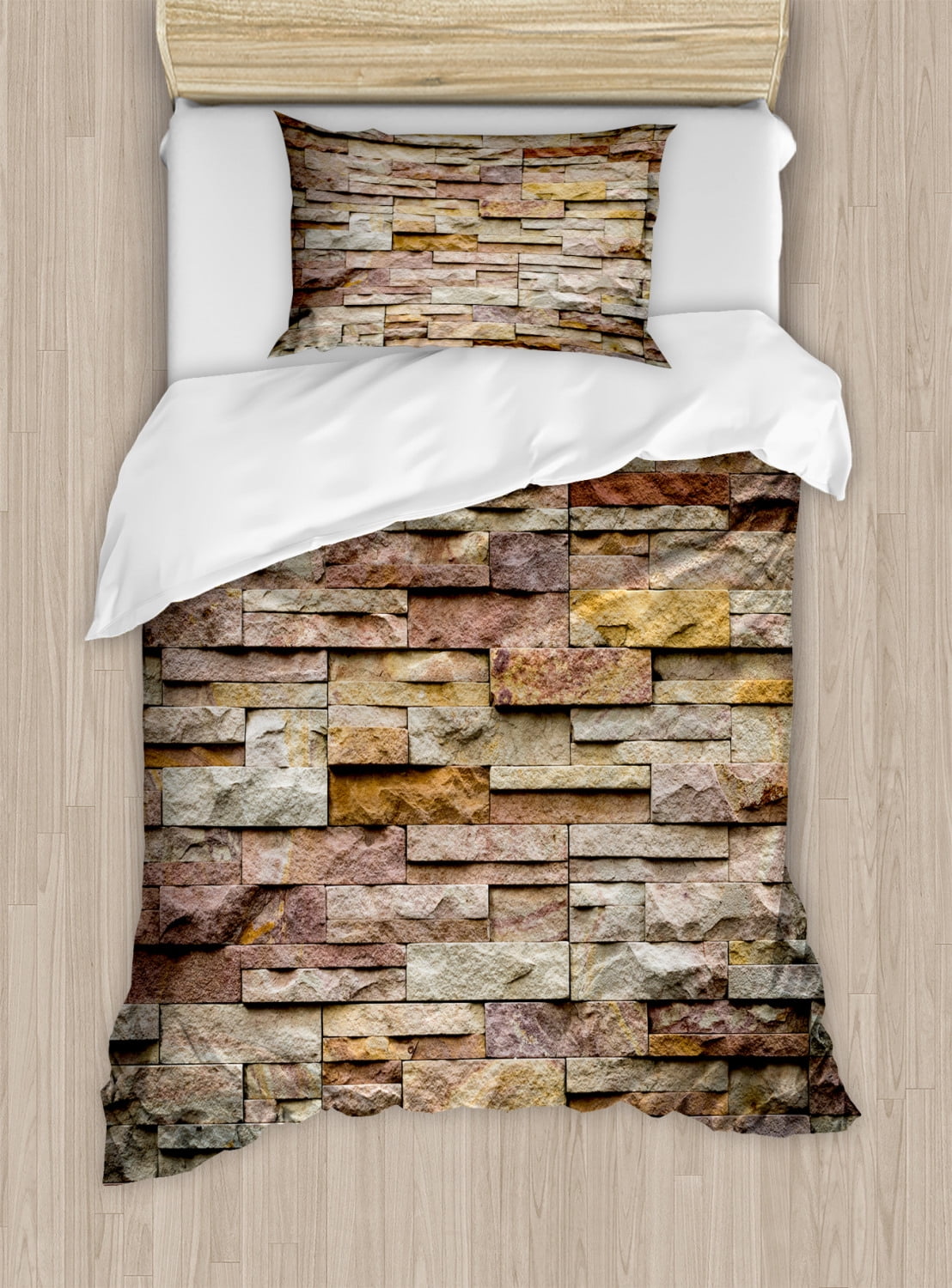 Marble Duvet Cover Set Twin Size, Urban Brick Slate Stone Wall with ...