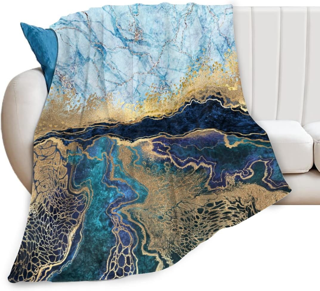 Marble Flannel Fleece Blanket,Abstract Blue Marble Fake Stone Liquid ...