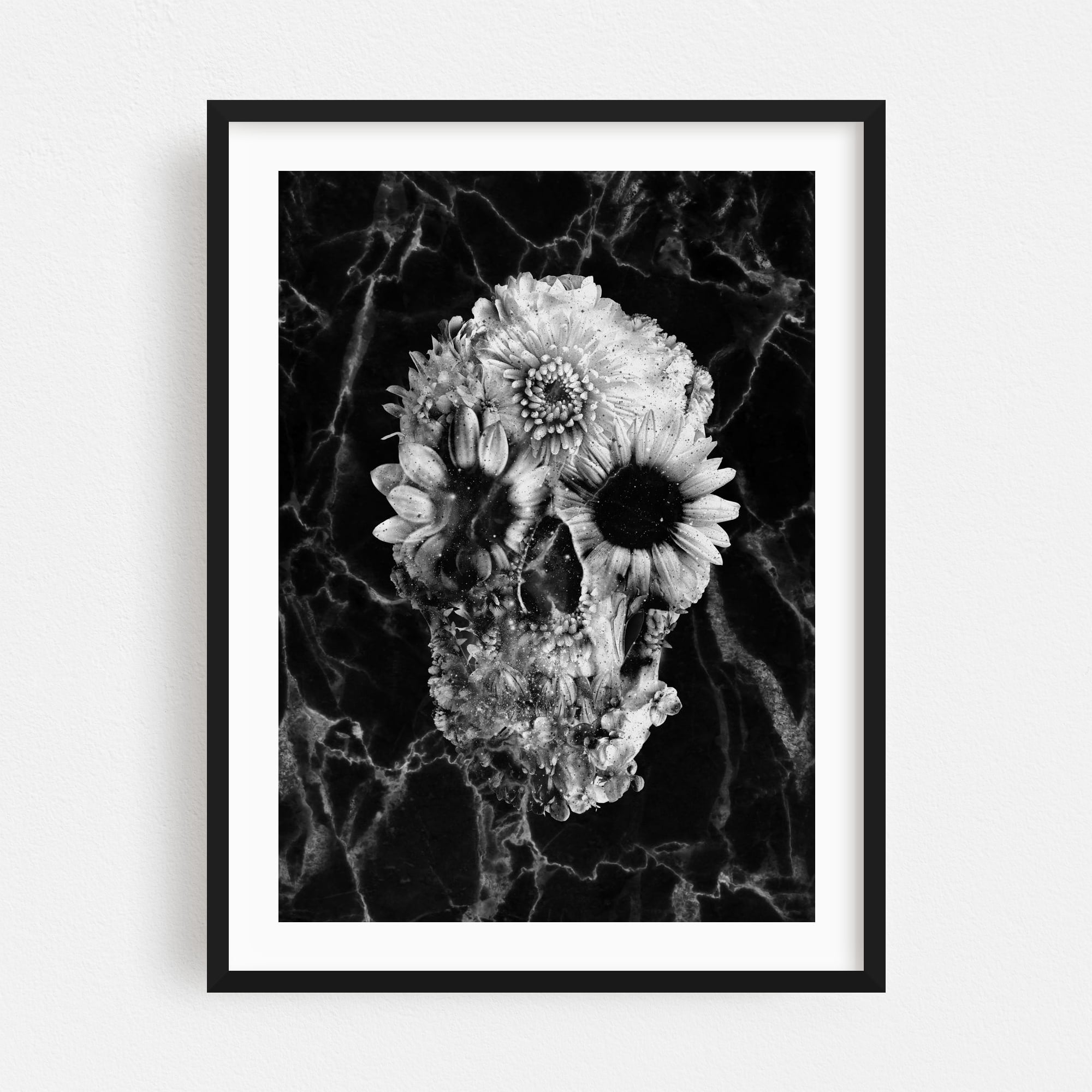 Marble Floral Skull 70x100 - Digital Art Black Framed Wall Art Print 20 ...