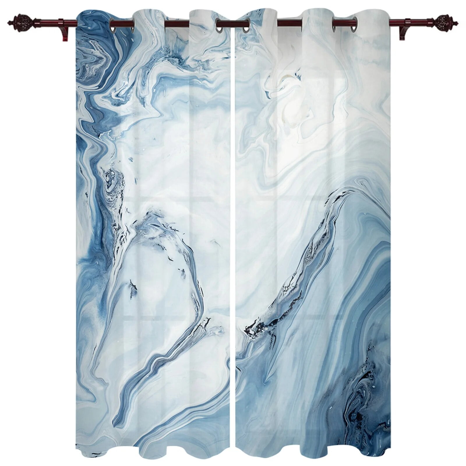 Marble Fluid Texture Blue Window Curtains for Living Room Home Bedroom ...