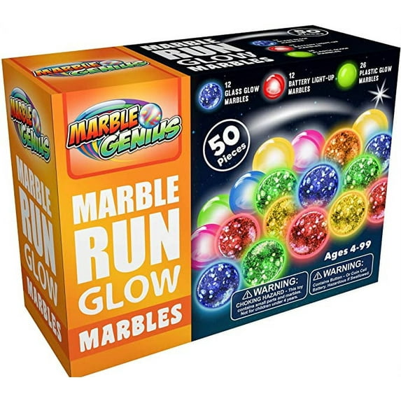Marble Genius Glow Marble Run: 50 Marbles (26 Plastic, 12 Glass, 12 LED ...