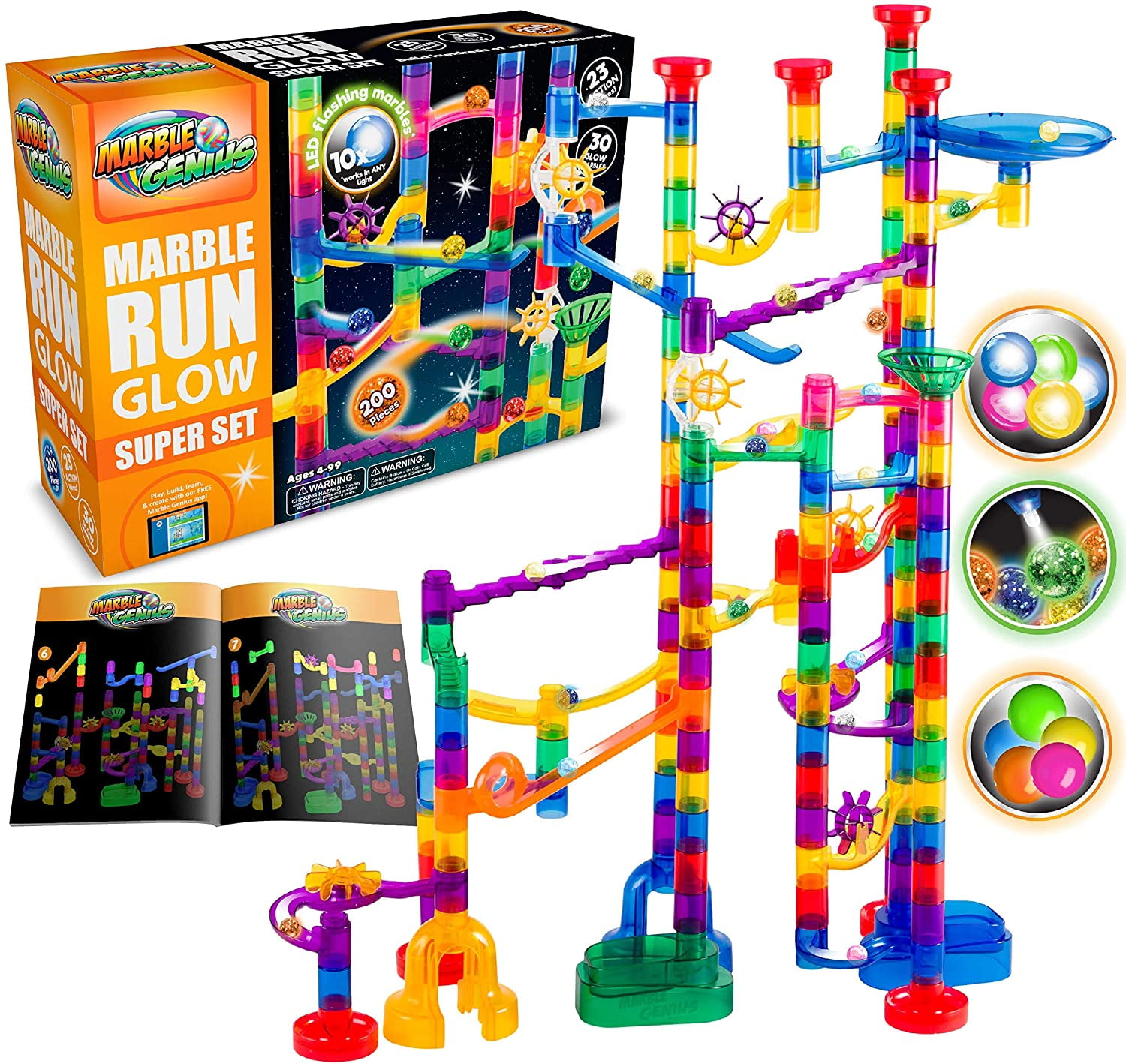 Marble Genius Glow Marble Run Set, STEM Educational Toy (200 pcs) with ...