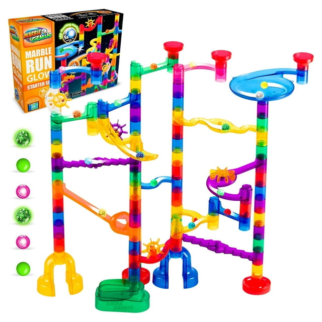 Marble Genius Glow Marble Run Starter Set - 115 Complete Pieces + Free ...