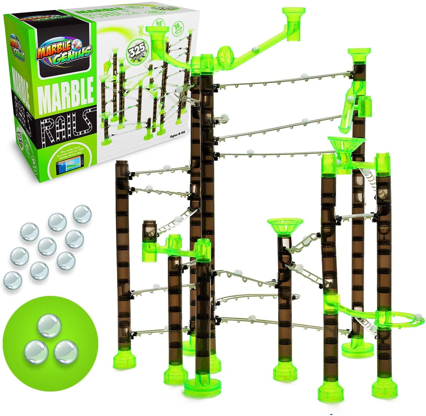 Marble Genius Marble Rails Starter Set, 200 Piece Marble Run (30 ...