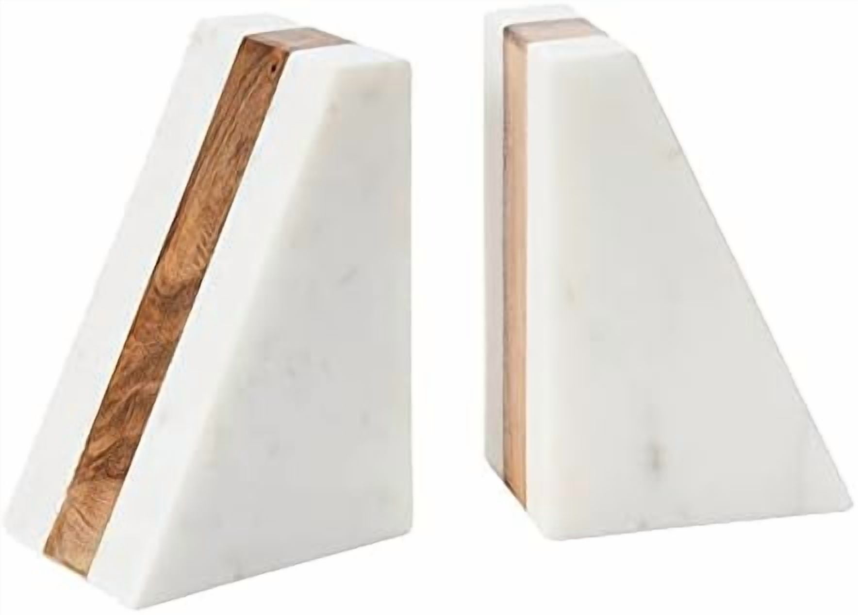 Marble Geometric Bookends with Wood Inlay, White - Walmart.com