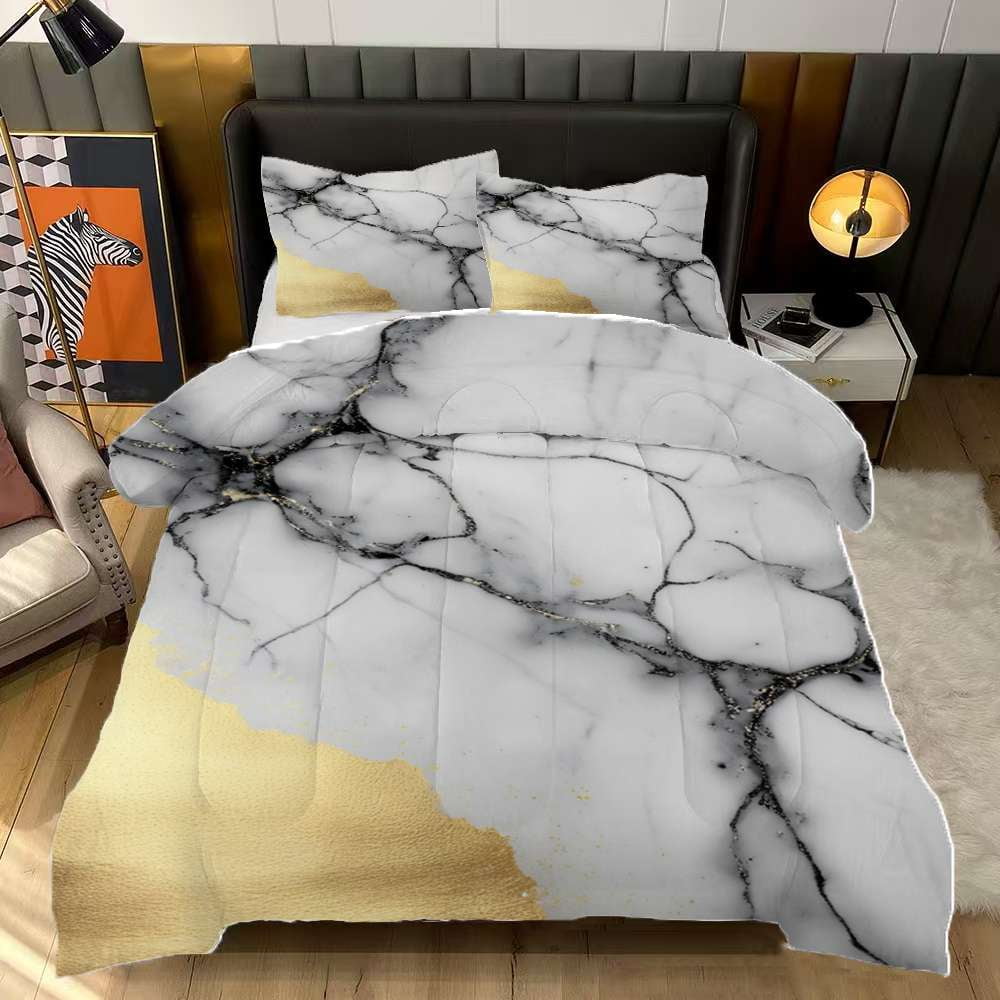 Marble Gold Foil Texture Comforter Set Full Size Bedding Set For Travl ...