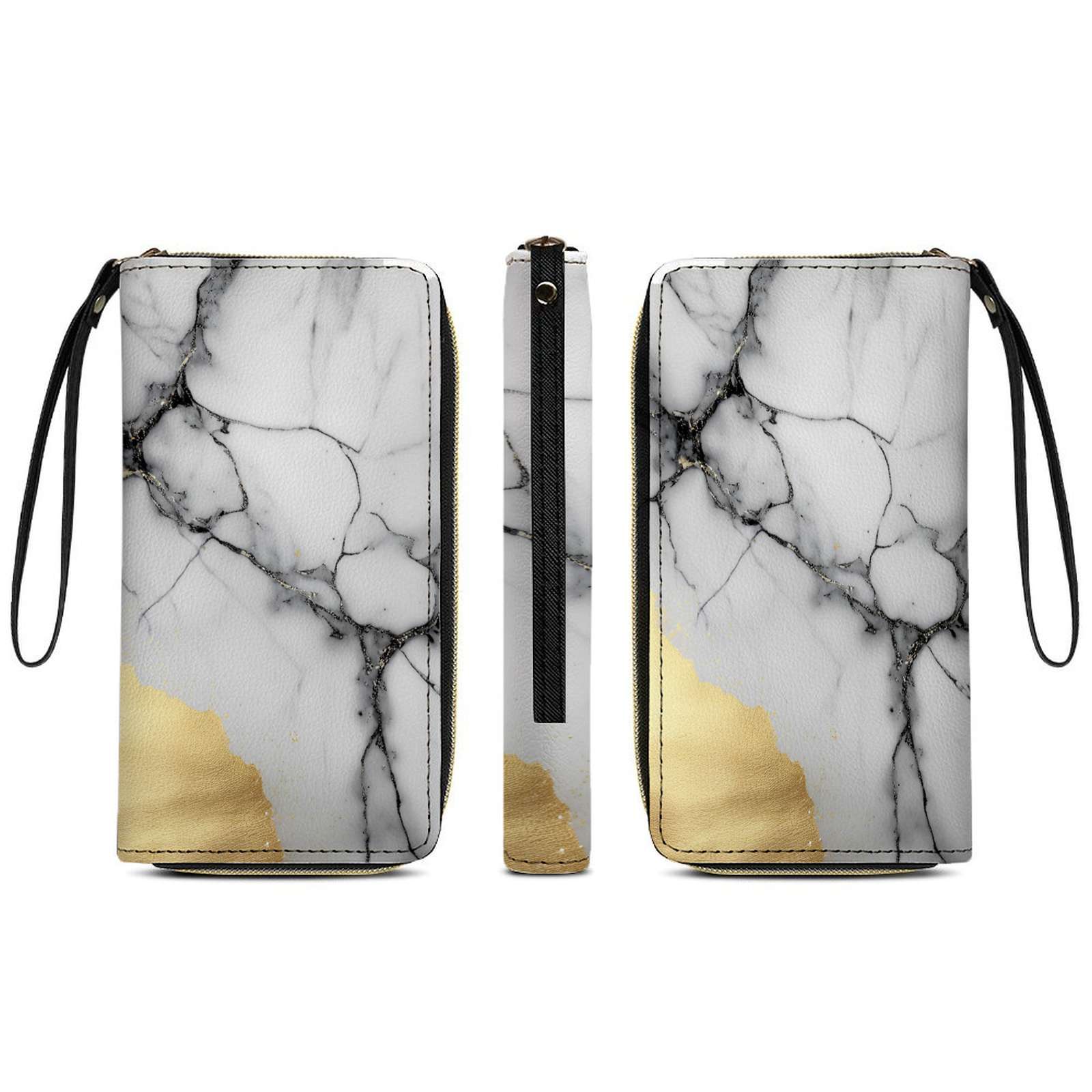 Marble Gold Foil Texture Long Wallets For Women PU Leather Purse Card ...