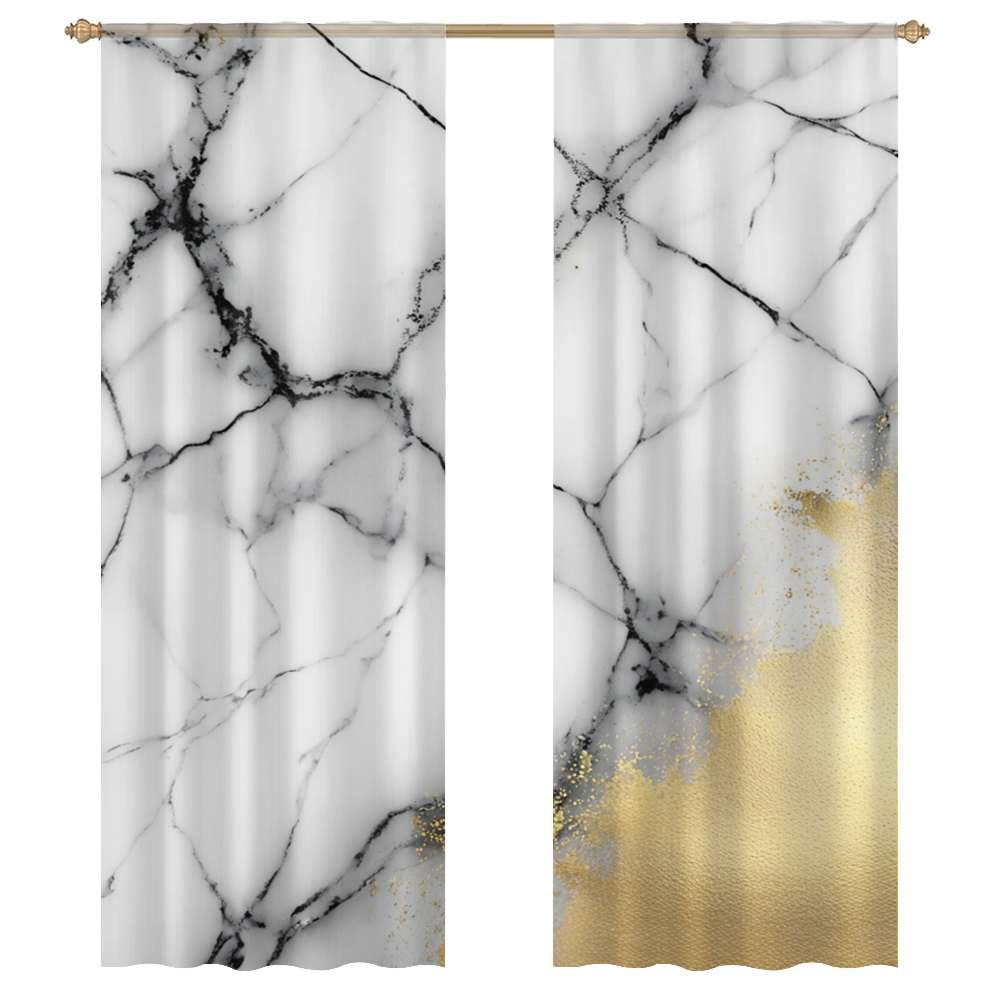 Marble Gold Foil Texture Modern Tulle Window Curtains for Living Room ...