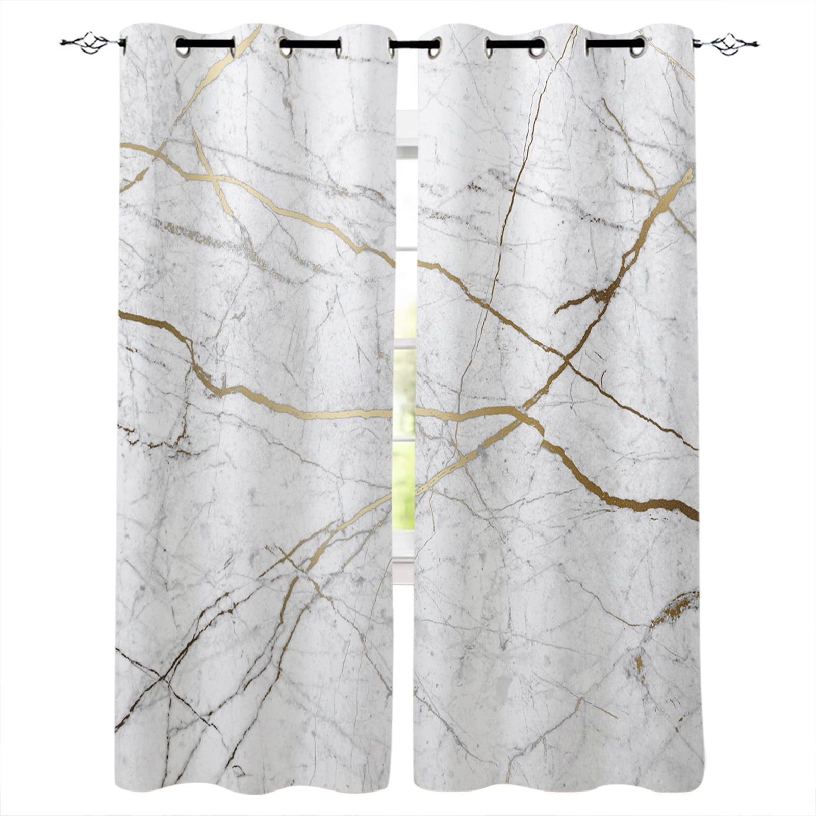 Marble Gold Pattern Window Curtains for Living Room Kitchen Kids ...