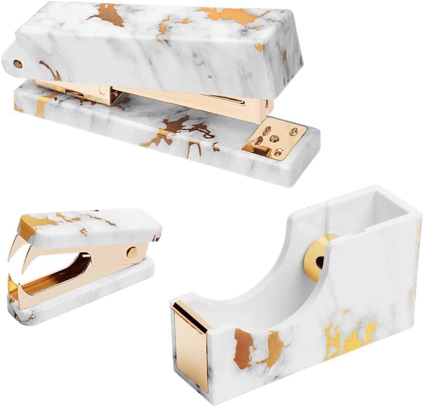 Marble Gold Tape Dispenser & Desktop Staper and Staple Remover Set ...