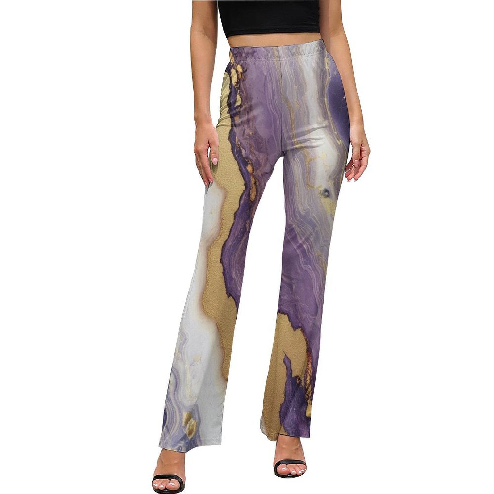 Marble Gold Vein Art High Waisted Casual Flared Trousers Summer Home ...