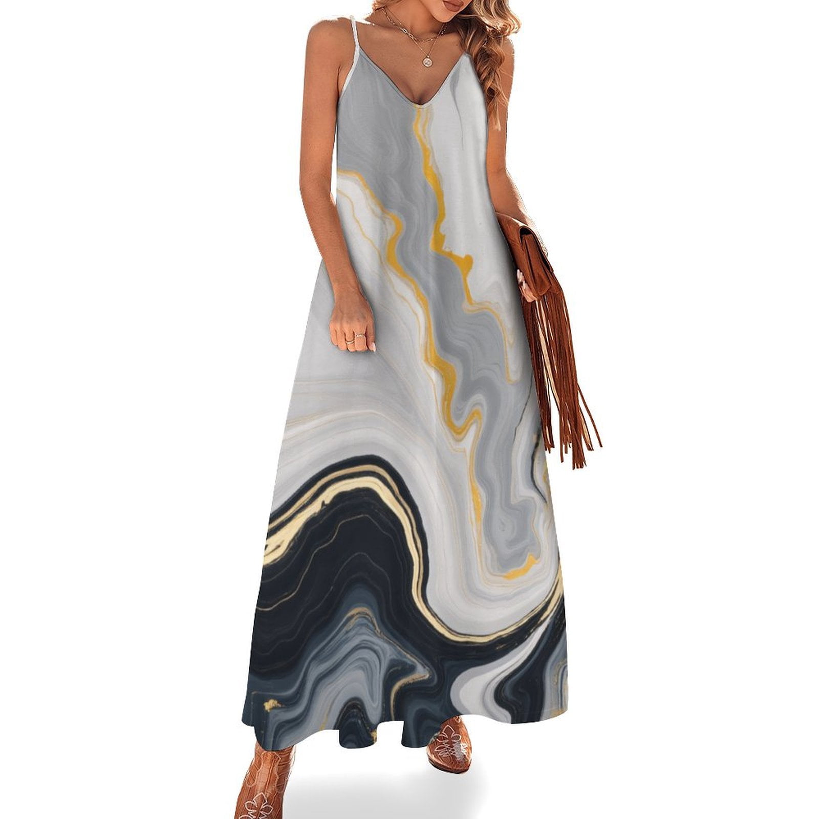 Marble Gold Vein Art Print-2 Sleeveless Dress Women's Luxury Party ...
