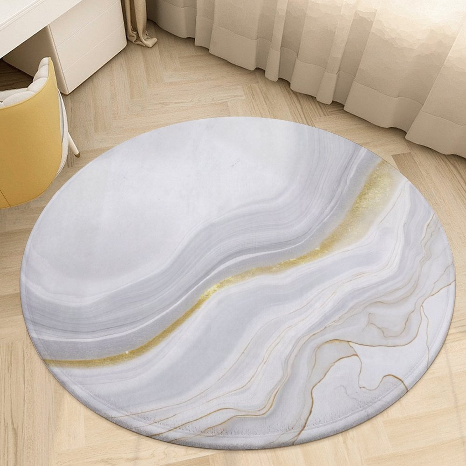 Marble Gold Vein Texture Round Area Rugs for Bedroom Living Room, 4FT ...