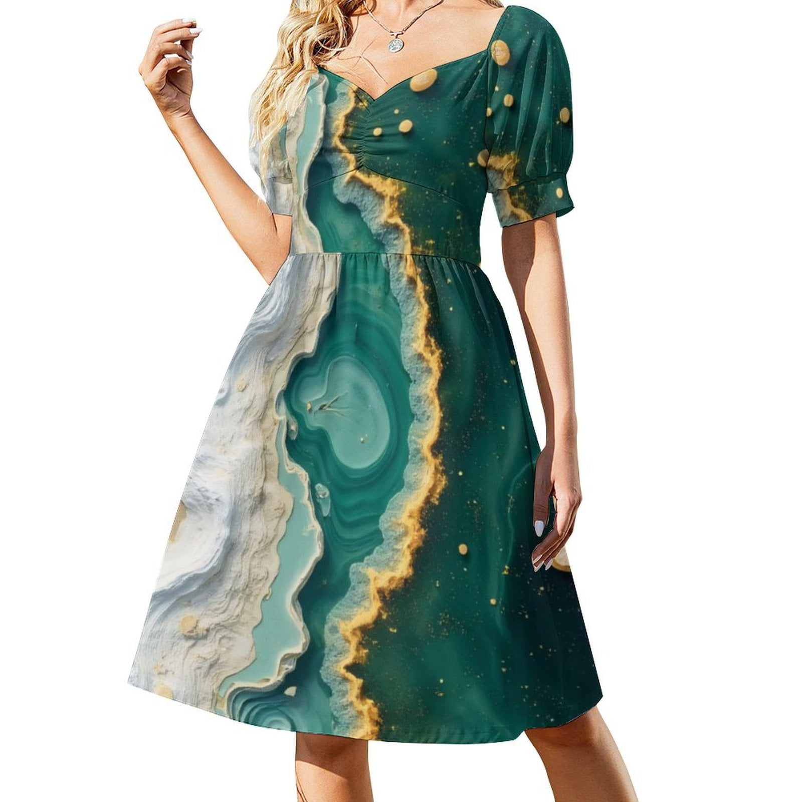 Marble Gold Waves Art Summer Women's Dress 2025 Elegant Dresses Plus ...