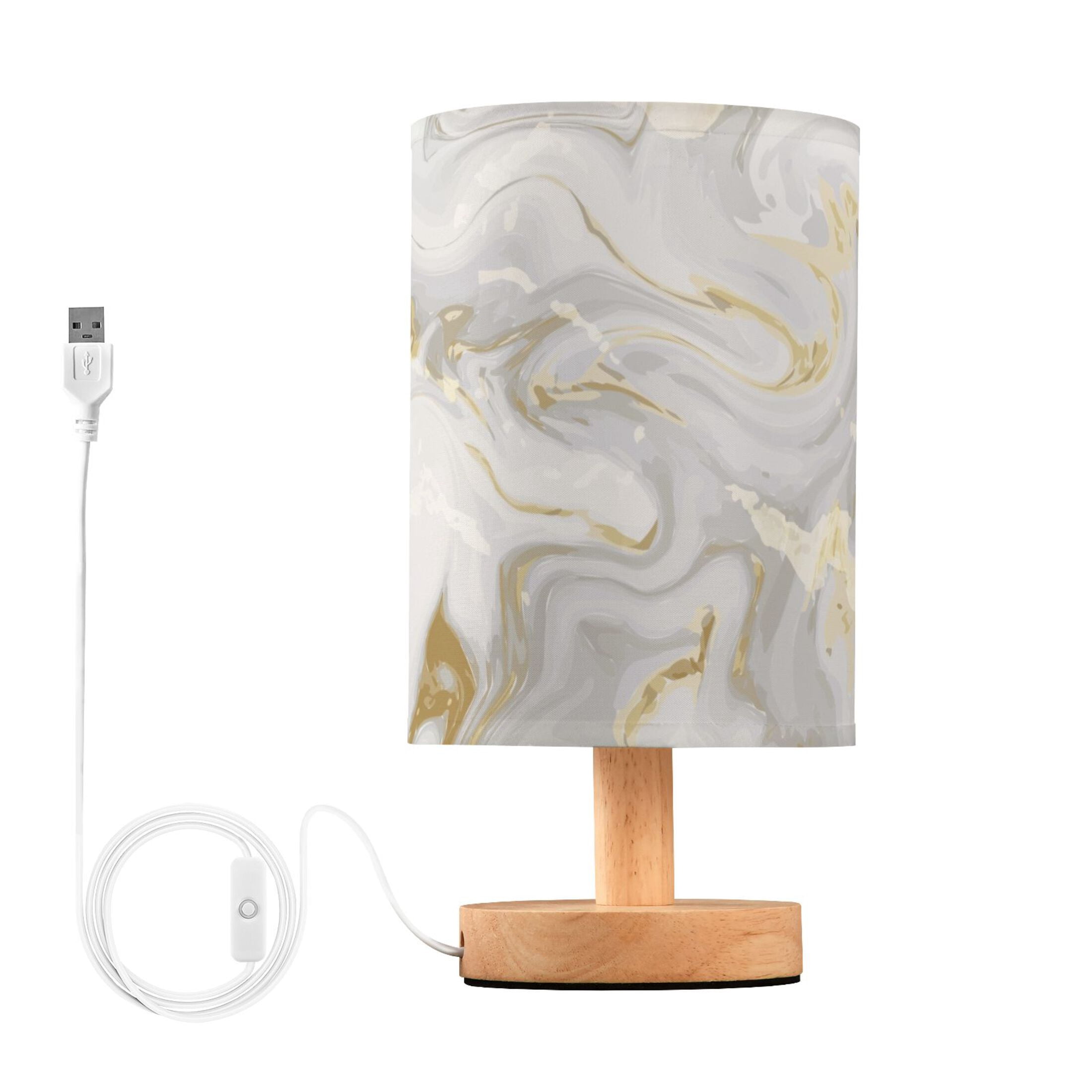Marble Gold and White Bedside Table Lamp LED Warm Lights with USB ...