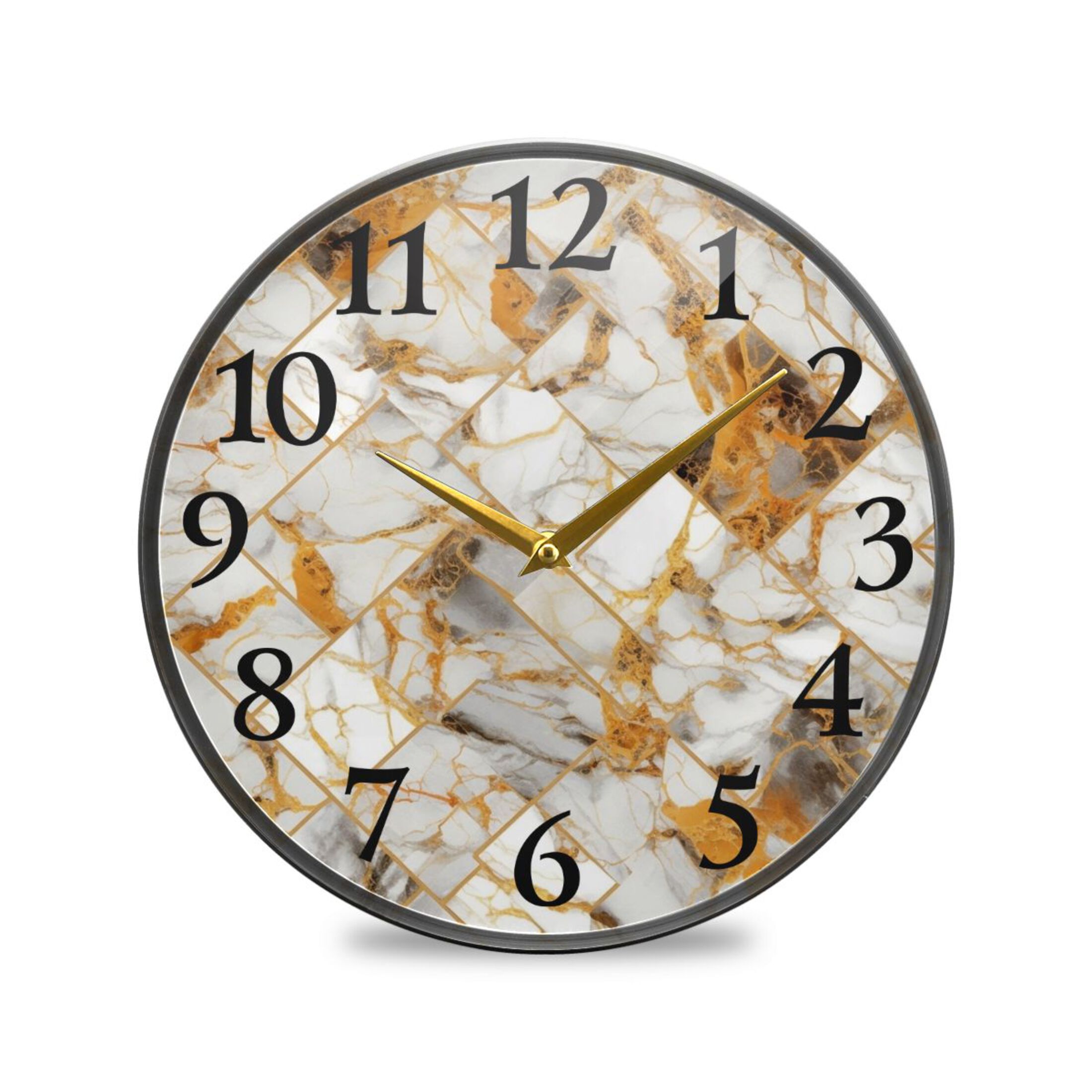 Marble Golden Wall Clocks Battery Operated 11.9 Inch Round Clock ...