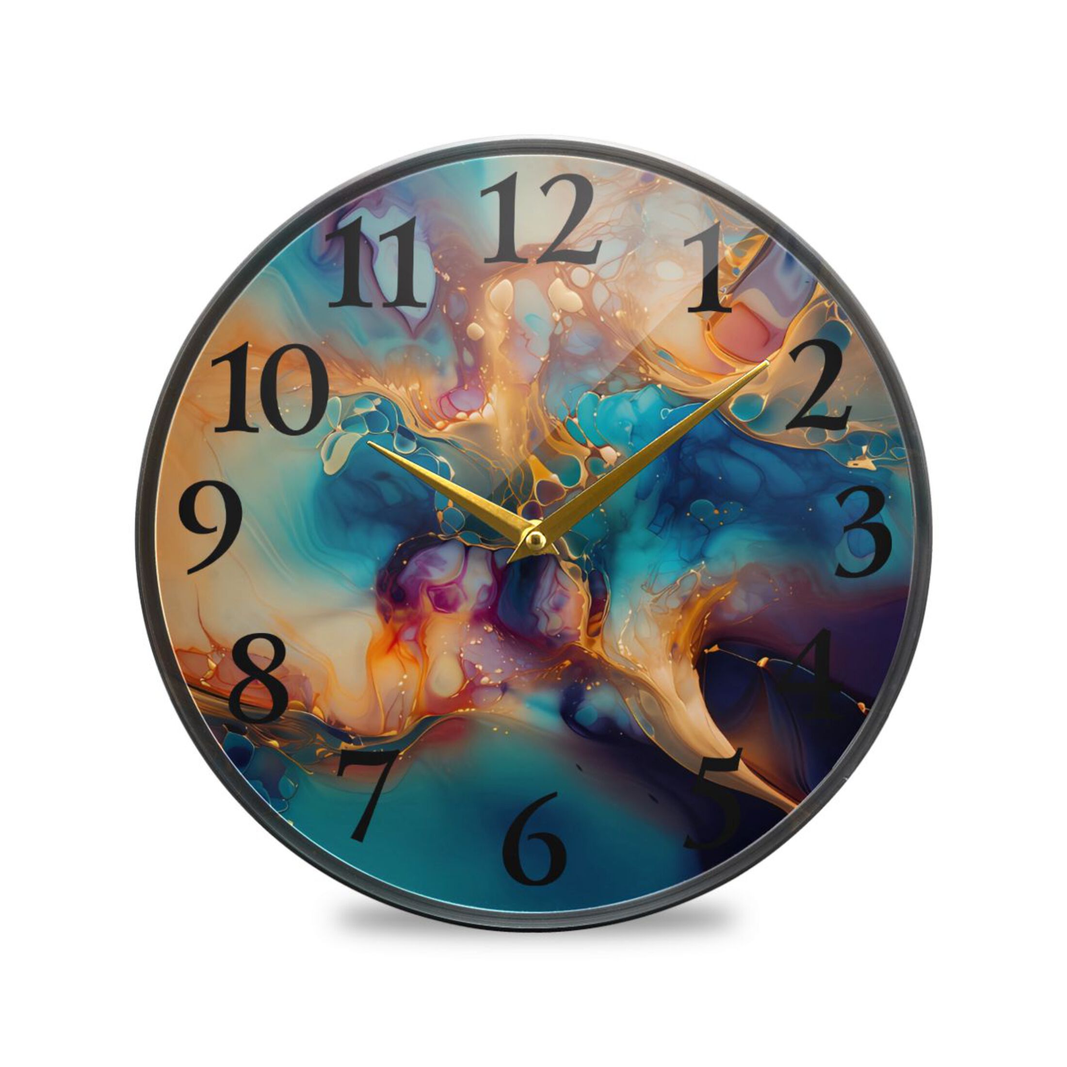 Marble Golden and Blue Wall Clocks Battery Operated 11.9 Inch Round ...