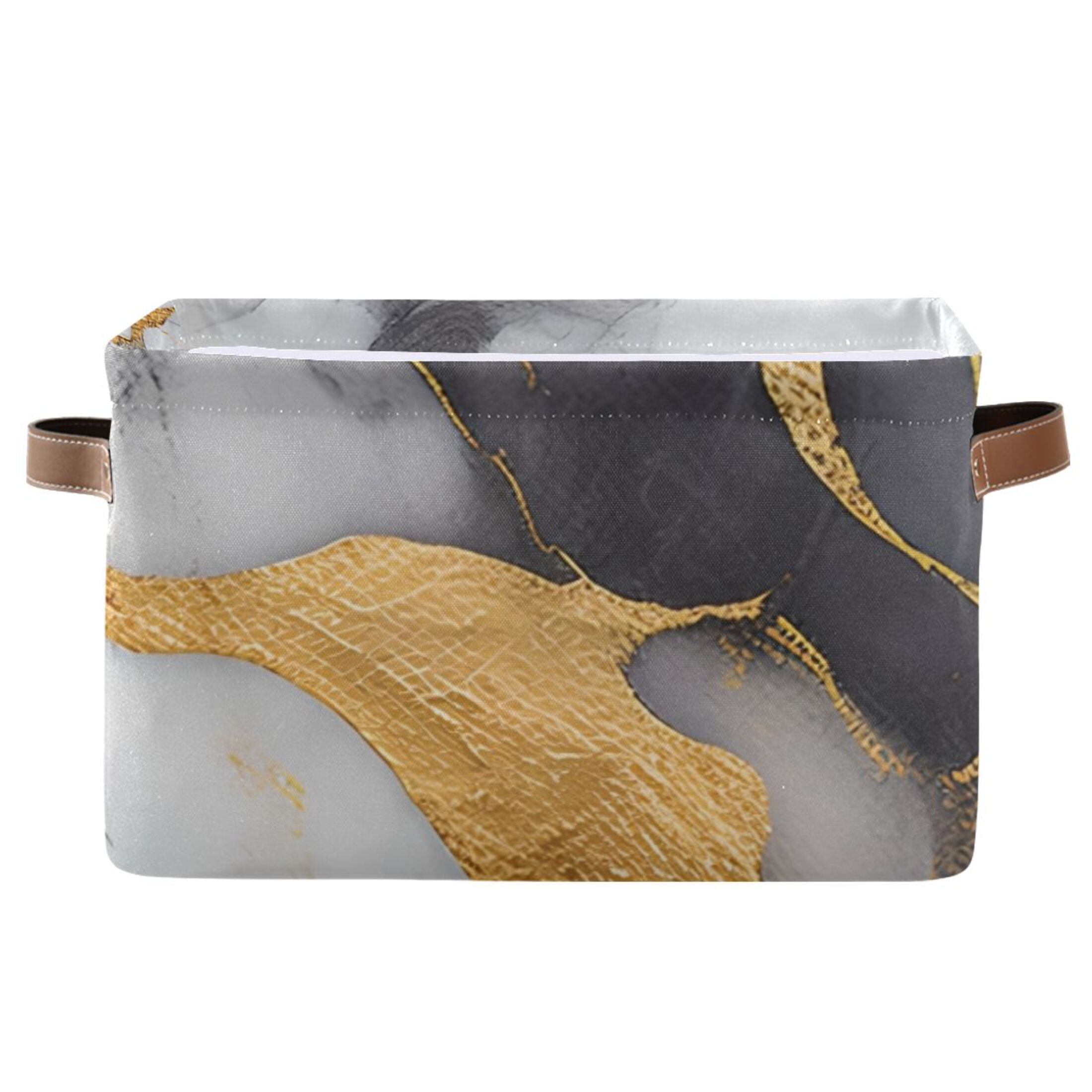 Marble Gray and Golden Storage Basket Large Foldable Storage Bin ...