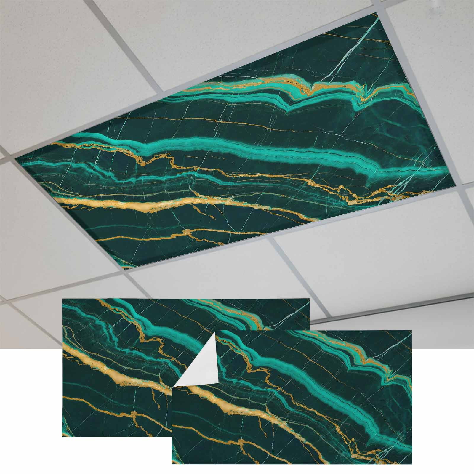 Marble Green Fluorescent Light Covers, Retro Abstract Ombre Gold Nature ...