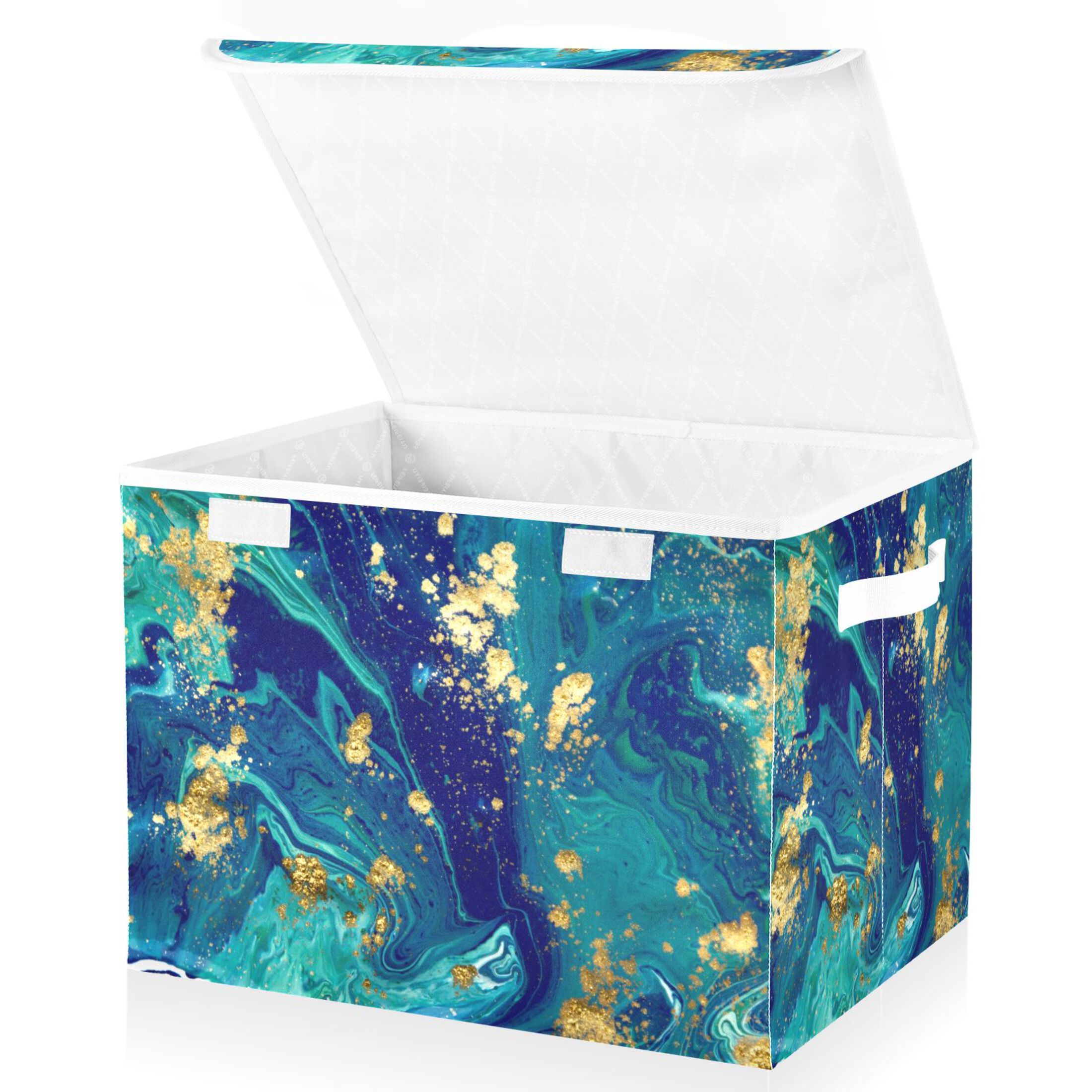 Marble with Green and Golden Large Lidded Storage Bin Foldable Storage ...