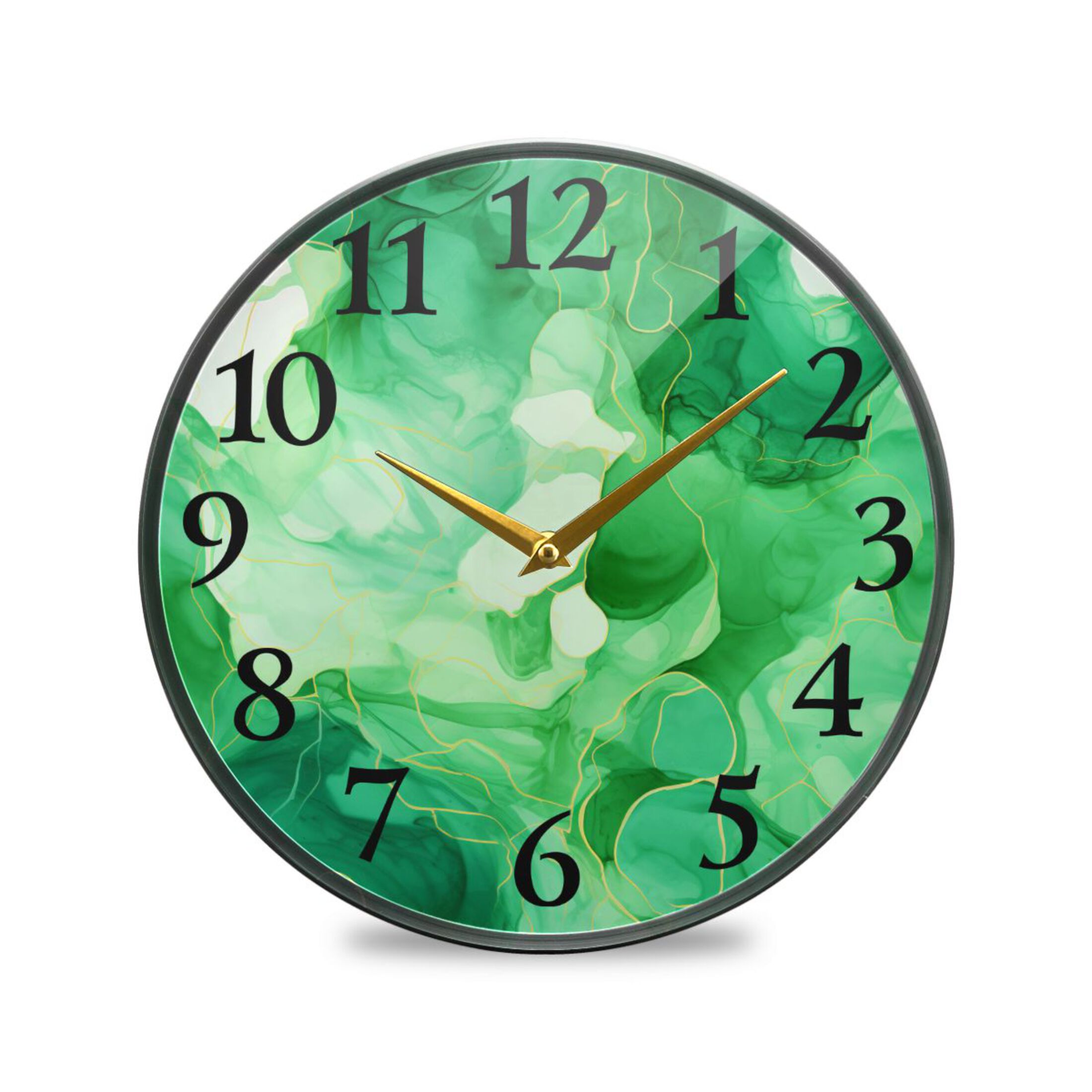 Marble Green Wall Clocks Battery Operated 9.5 Inch Round Clock Acrylic ...