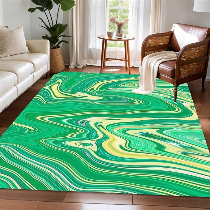 Marble Green Yellow Texture Area Rug, Luxury Modern Aesthetic Rugs For ...