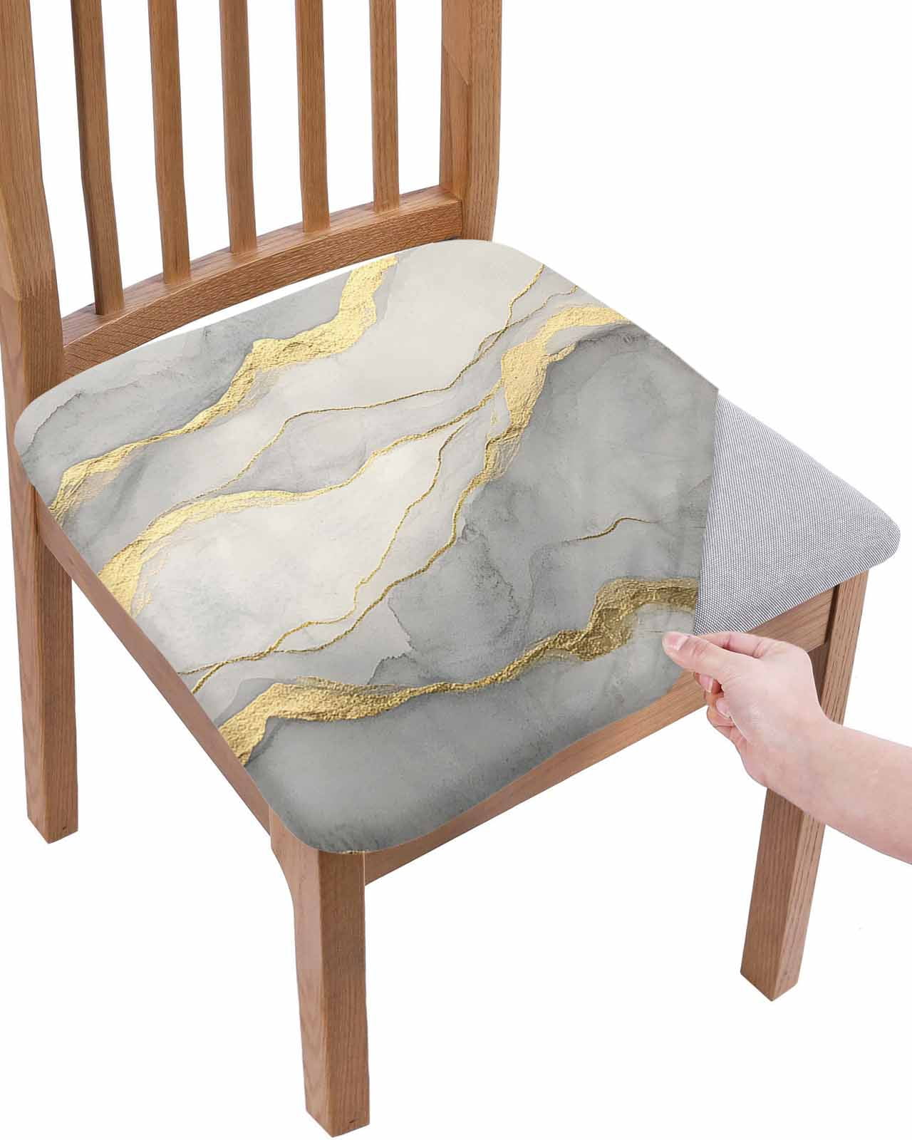Marble Grey Chair Seat Covers for Dining Room Stretch Chair Seat Covers ...