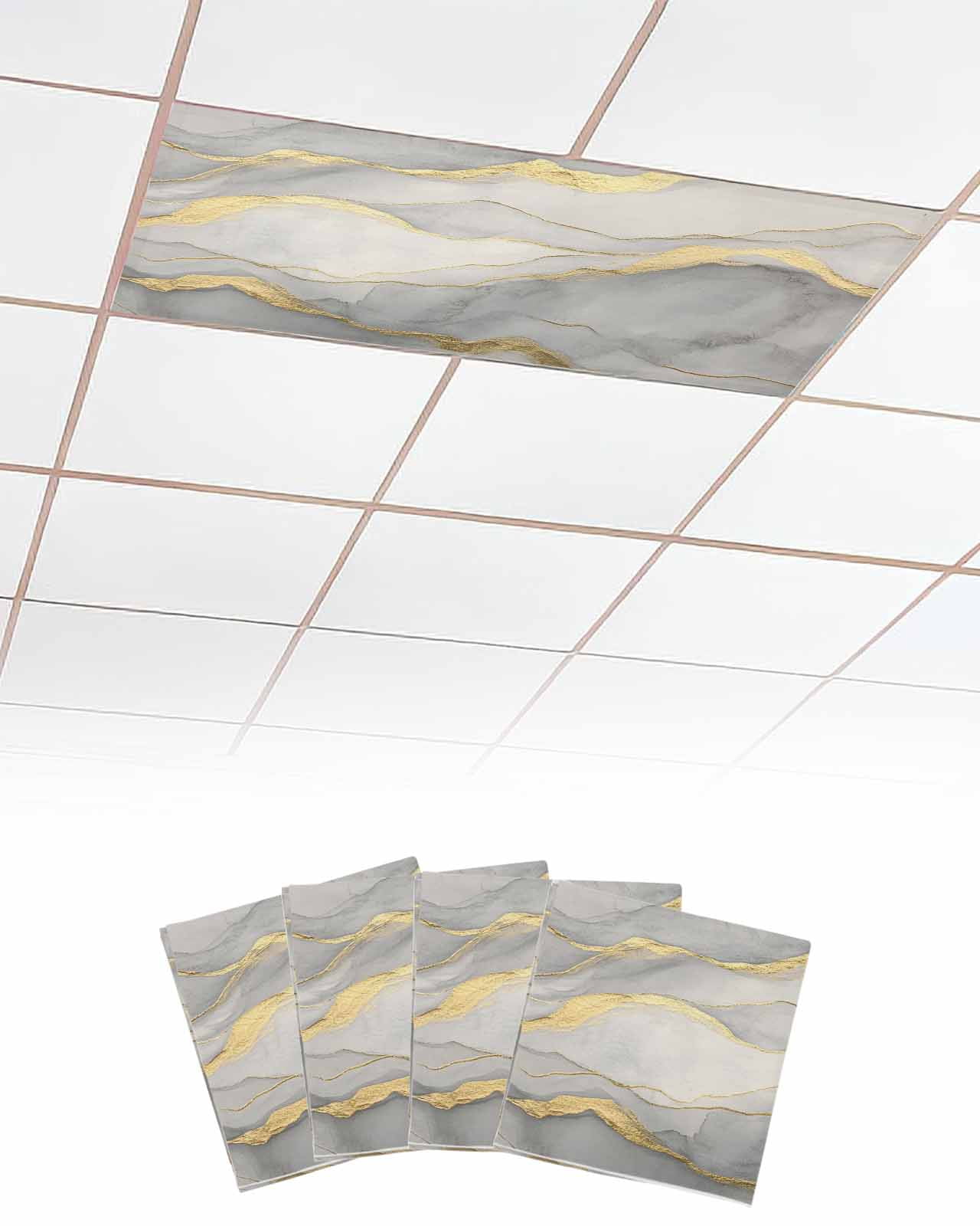 Marble Grey Fluorescent Light Covers for Ceiling Lights 4x2 feet,4 Pack ...