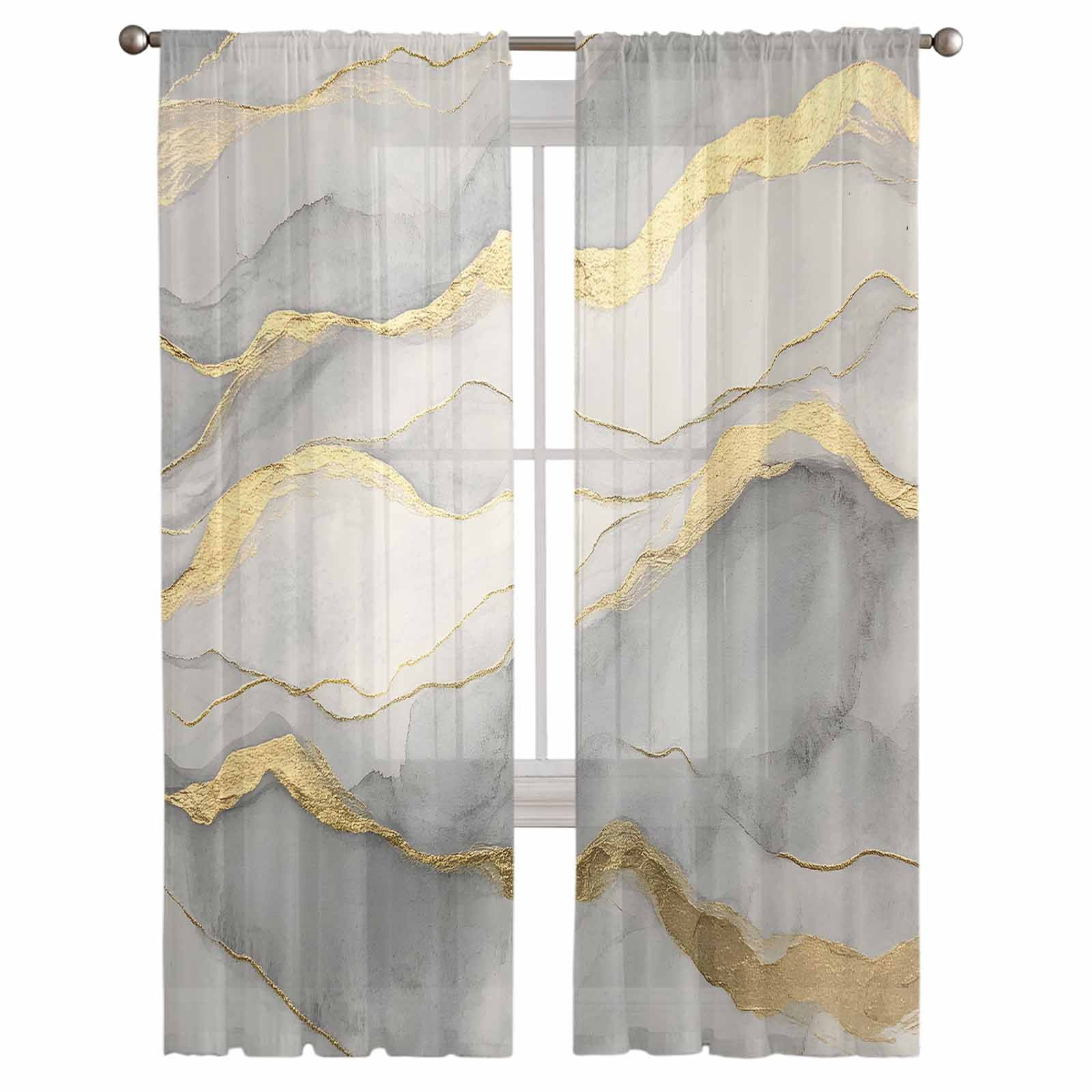 Marble Grey Semi Sheer Curtains 108 Inch Length 2 Panels Set, Modern ...