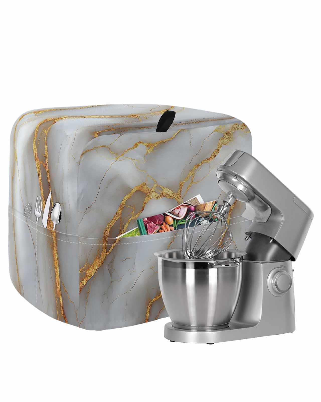 Marble Grey Stand Mixer Dust Cover with Storage Pocket & Handles, Gold ...