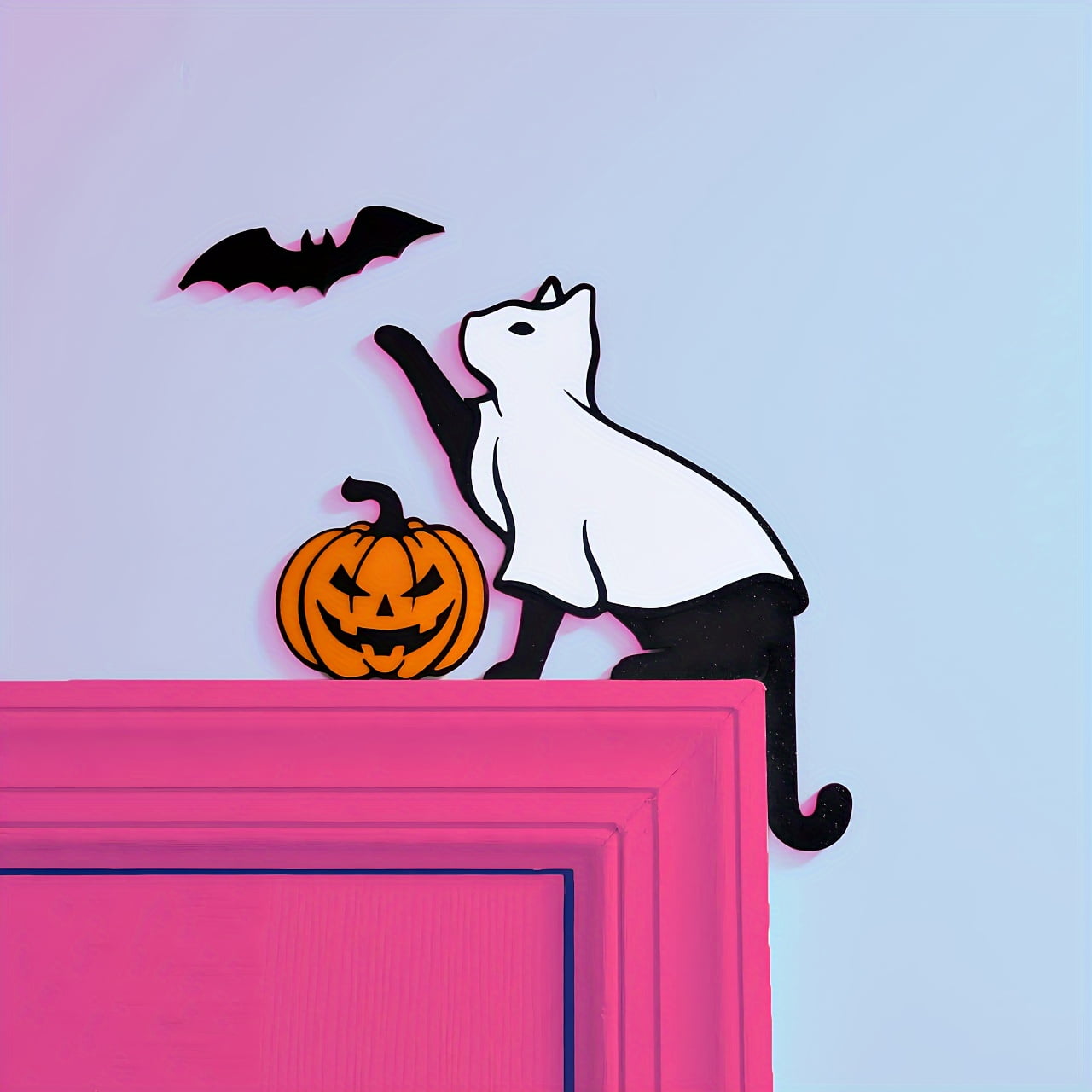 Spooky Cat & Bat Halloween Door Corner Decor - Made of Artificial Wood ...