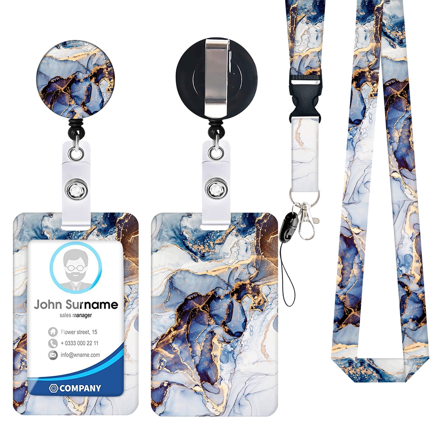 Marble Heavy Duty Badge Holder with Retractable Reel,ID Card Holder ...