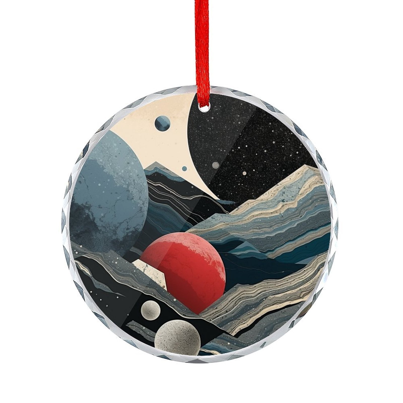 Marble In Dark Sky-blue And Maroon Crystal Glass Ornament Holiday Decor ...