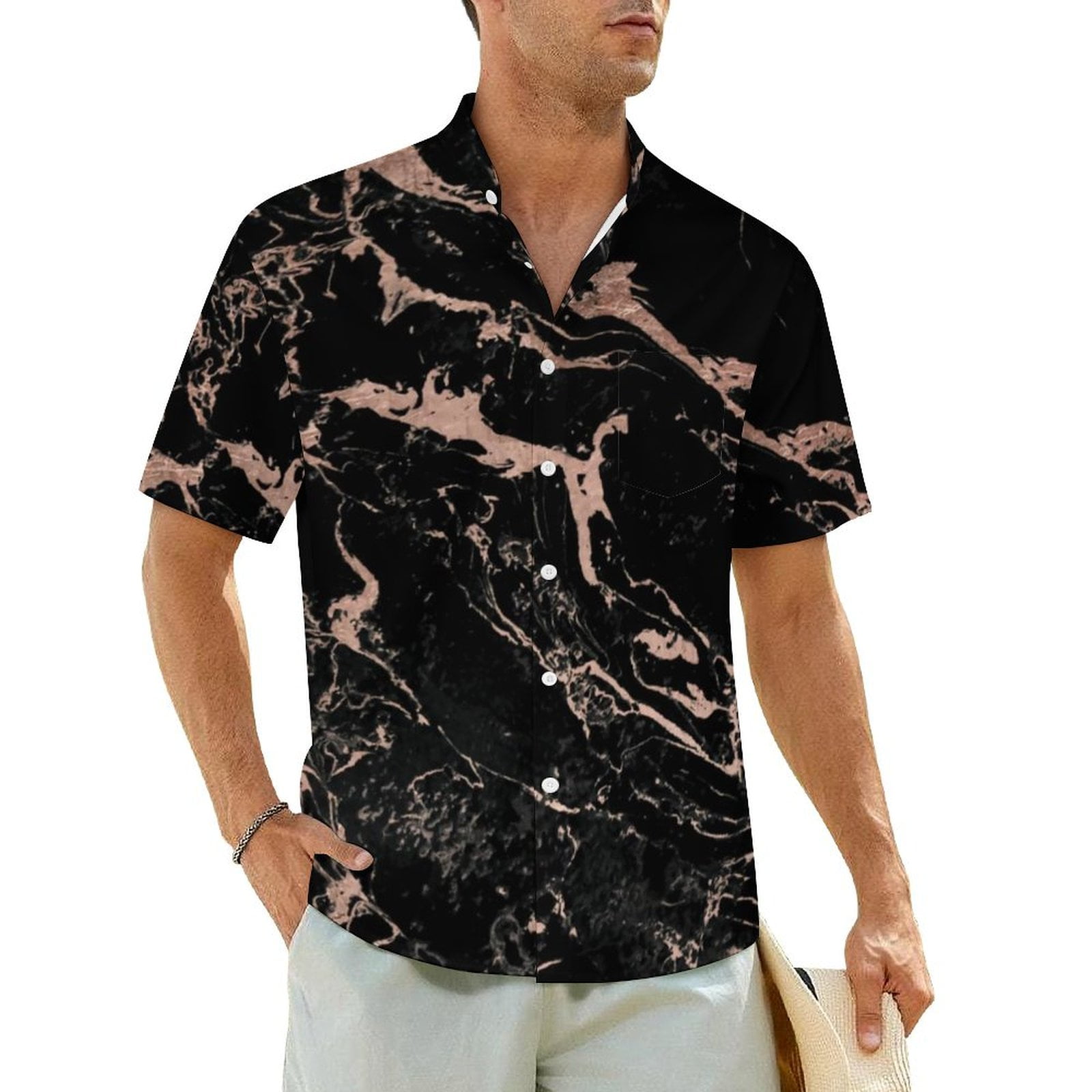 Marble Ink Vacation Shirt Male Stained Glass Print Vintage Casual ...