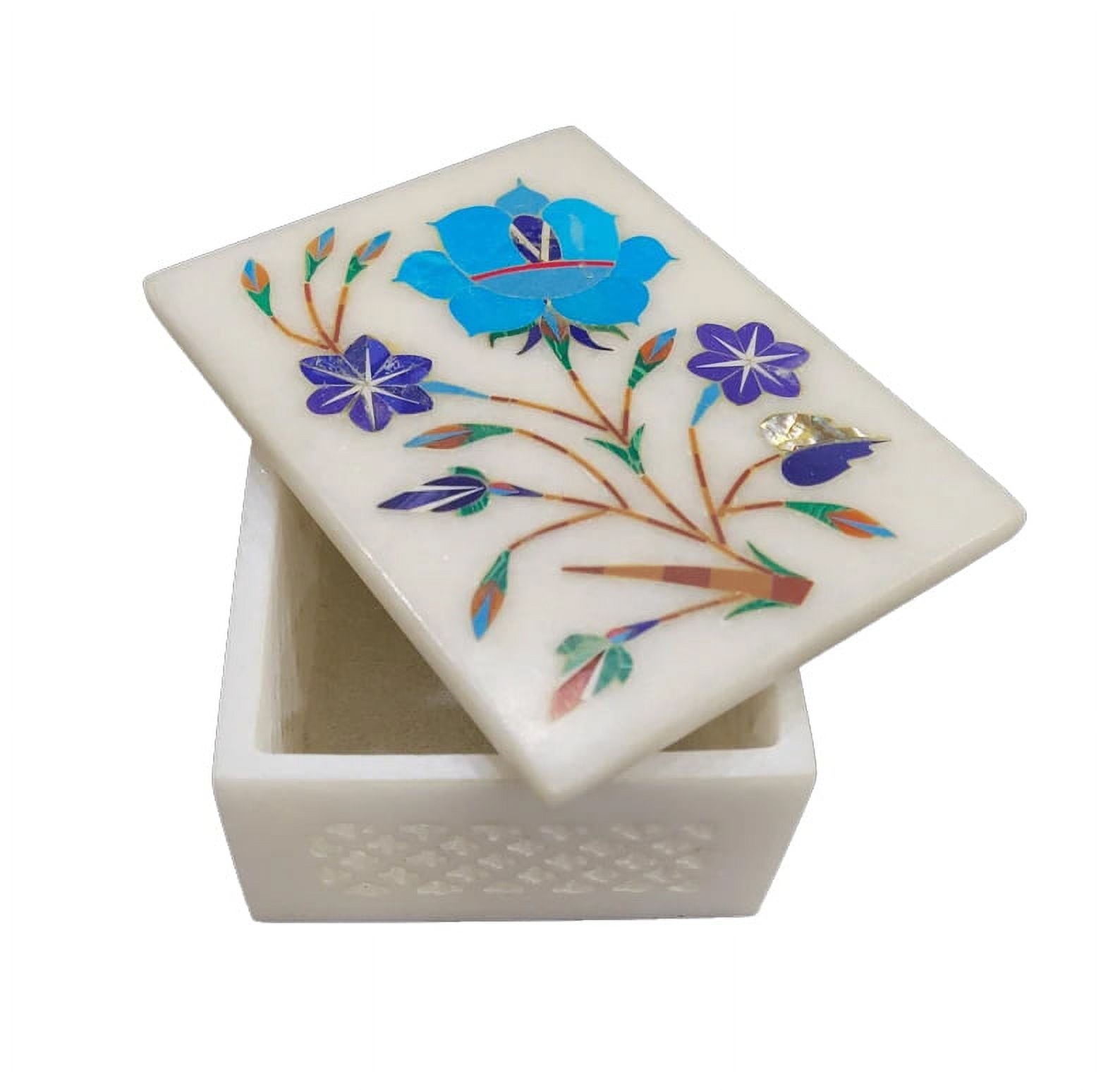 Marble Jewelry Boxes Handmade Rectangle Stone Inlay Ring Storage Box ...