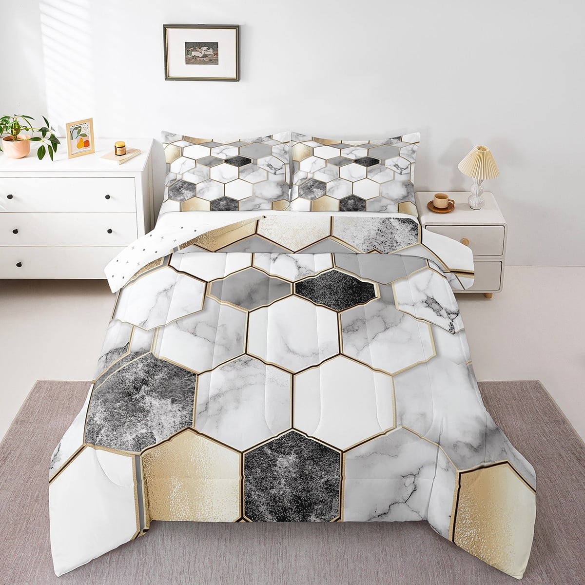 Marble Bedding Set King Size Teens Golden Metallic Comforter Set ...