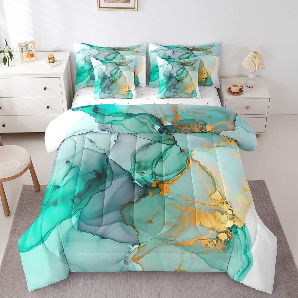Marble King Comforter Set 7 Piece Teal Abstract Marble Art Bed In A Bag ...