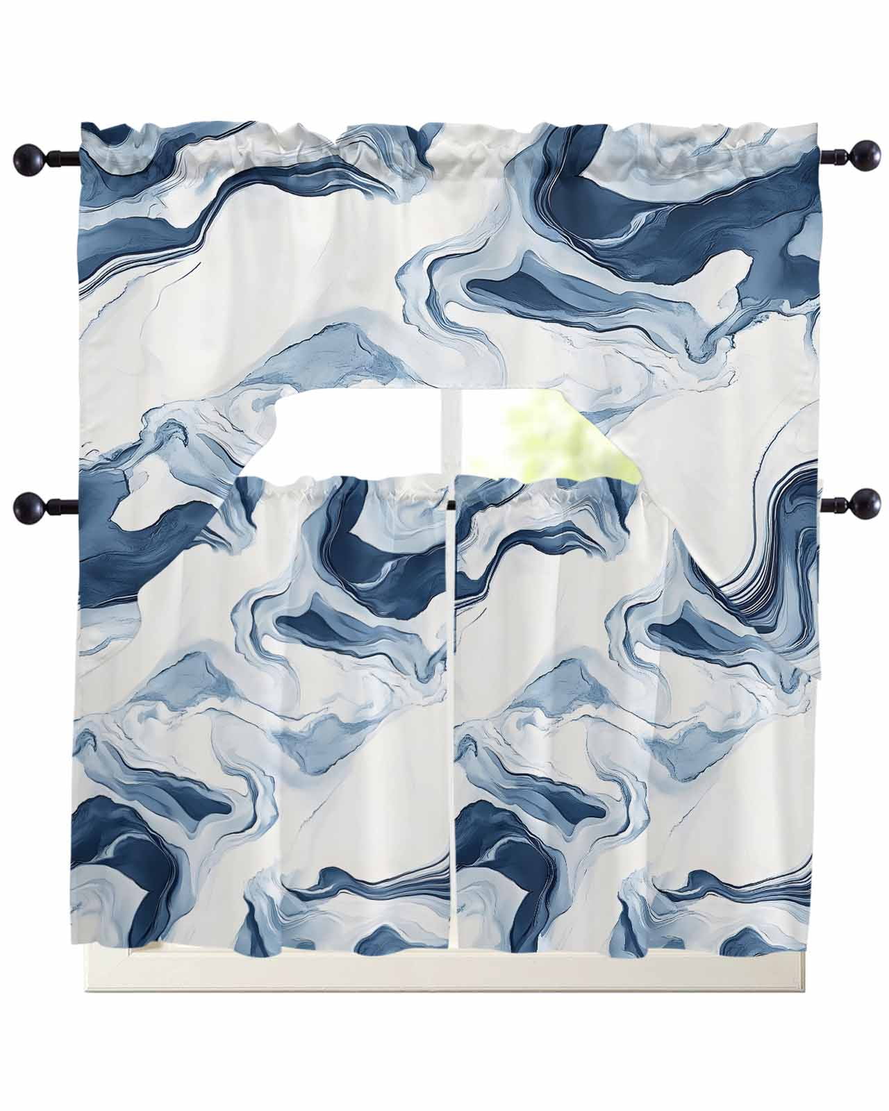 Marble Kitchen Curtains Swag Valance and Tier Curtains Set 24 Inch ...
