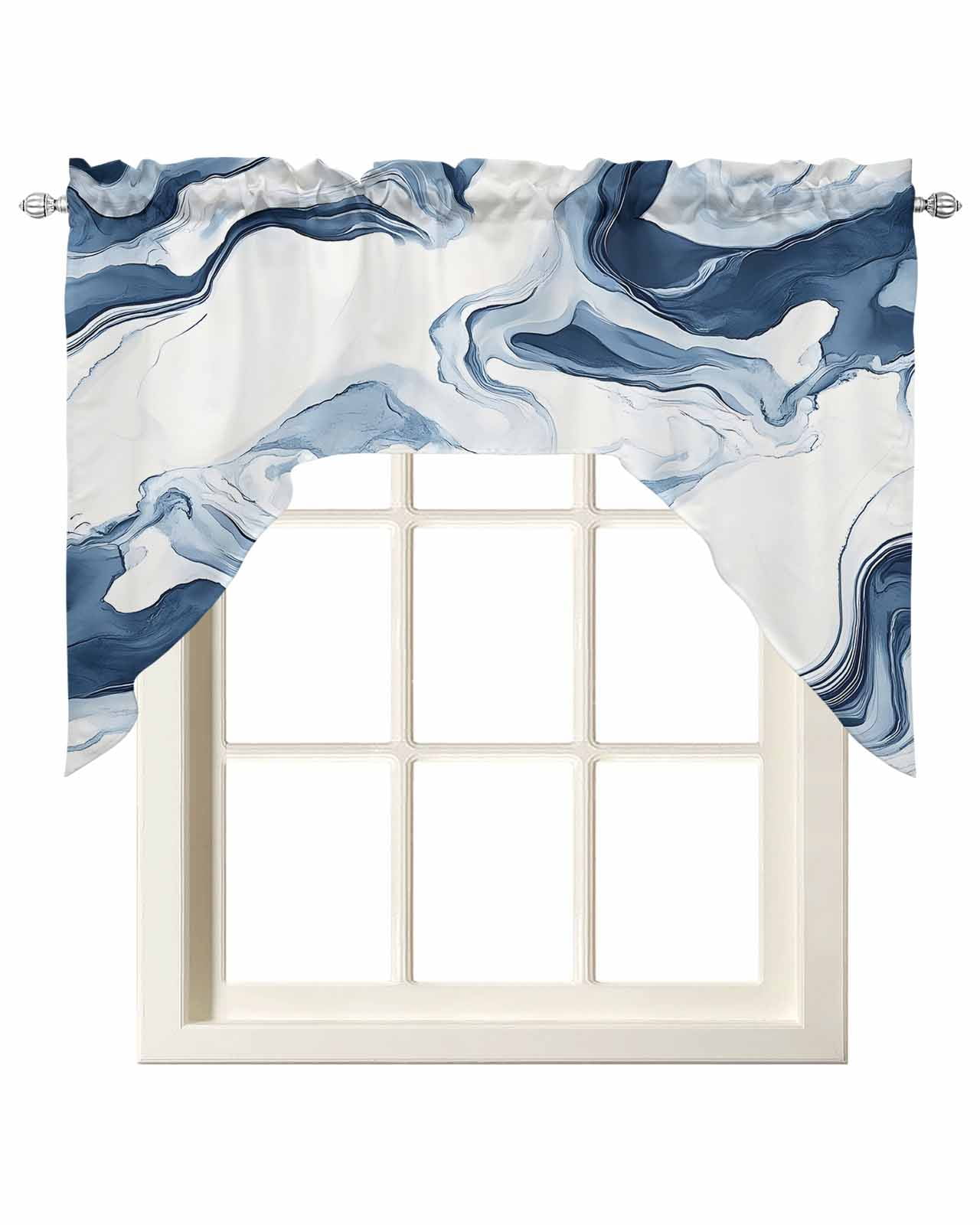 Marble Kitchen Curtains Swag Valance for Windows/Bathroom/Cafe, Blue ...