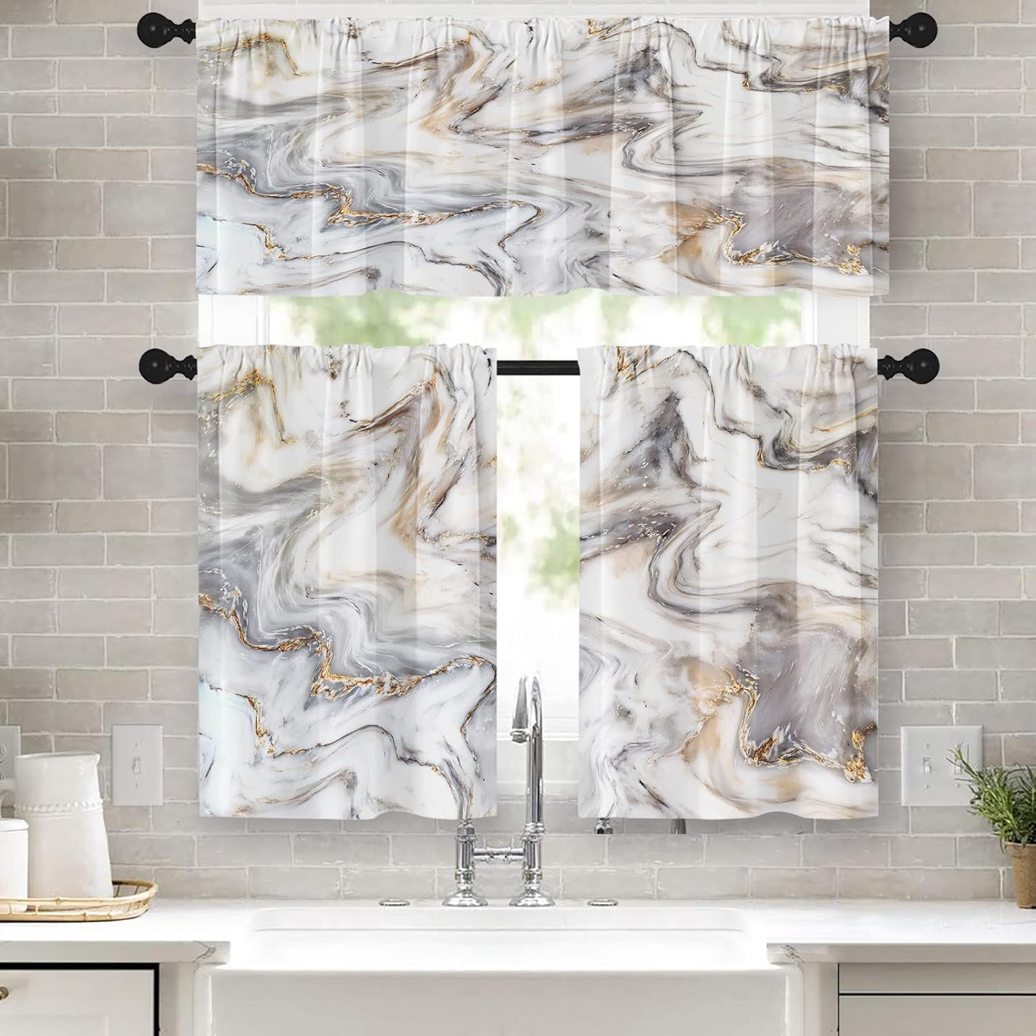 Marble Kitchen Curtains White Grey Gold Window Curtains and Valances ...