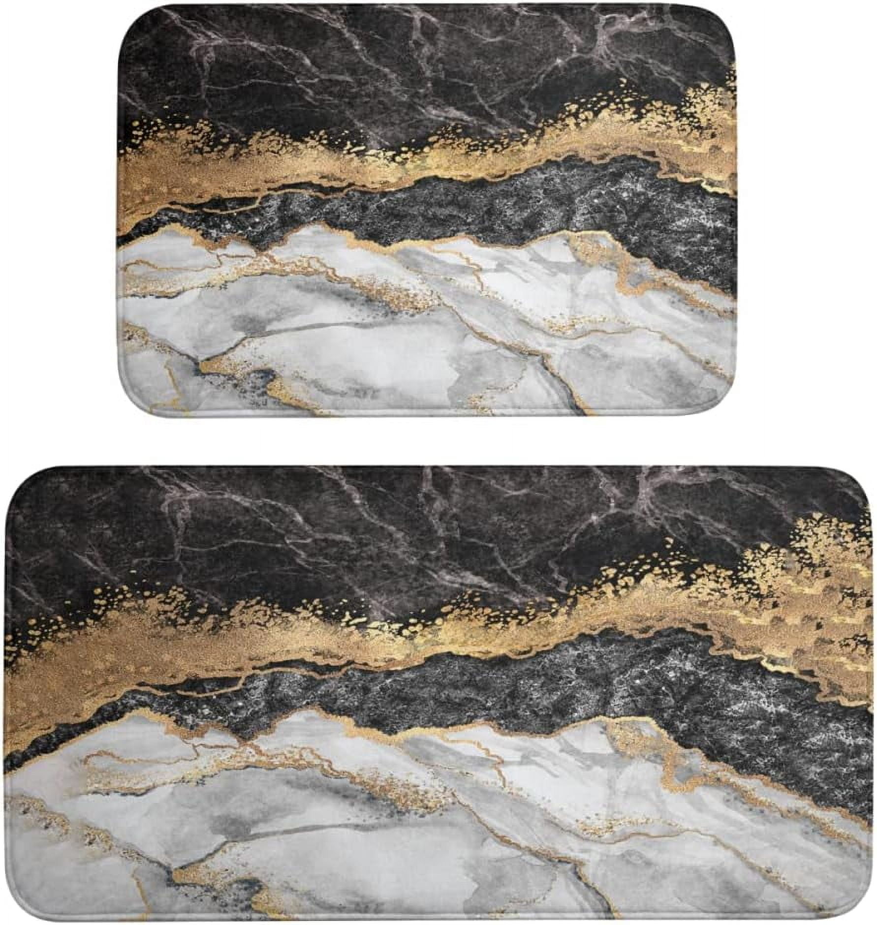 Marble Kitchen Mat 2 Pcs Anti Fatigue Black Gold Marble Kitchen Floor ...