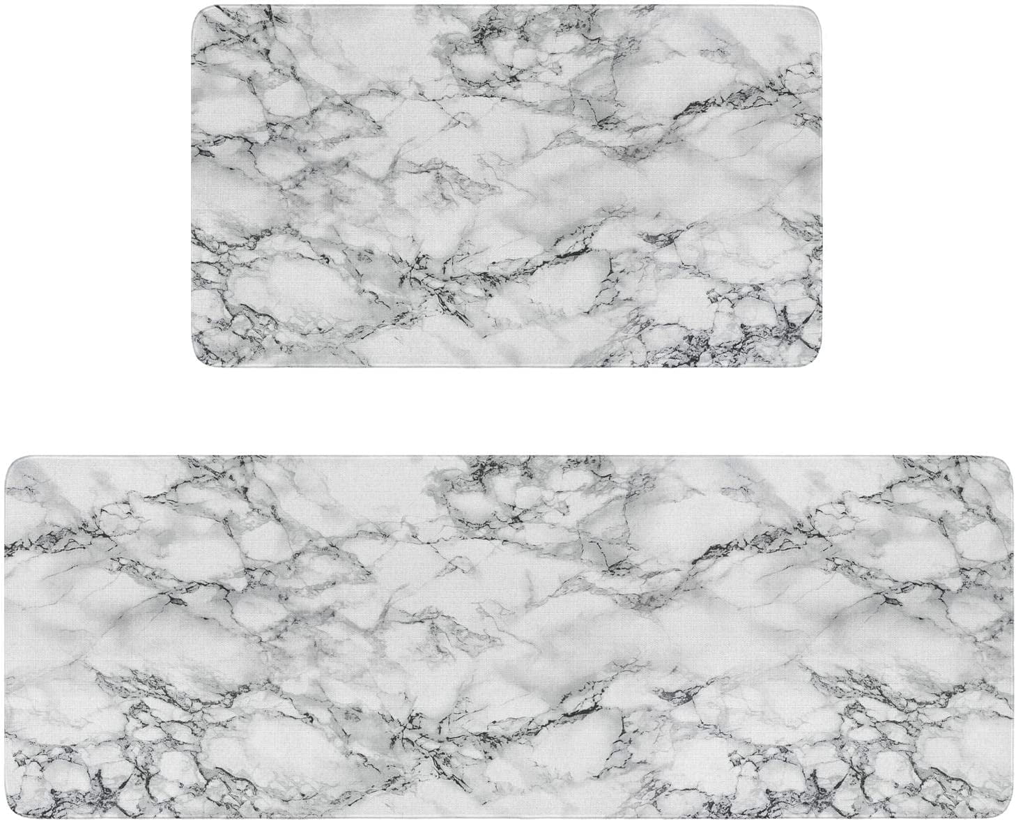 Marble Kitchen Mats Set 2 Pieces Super Waterproof Non-Slip Burlap Weave ...