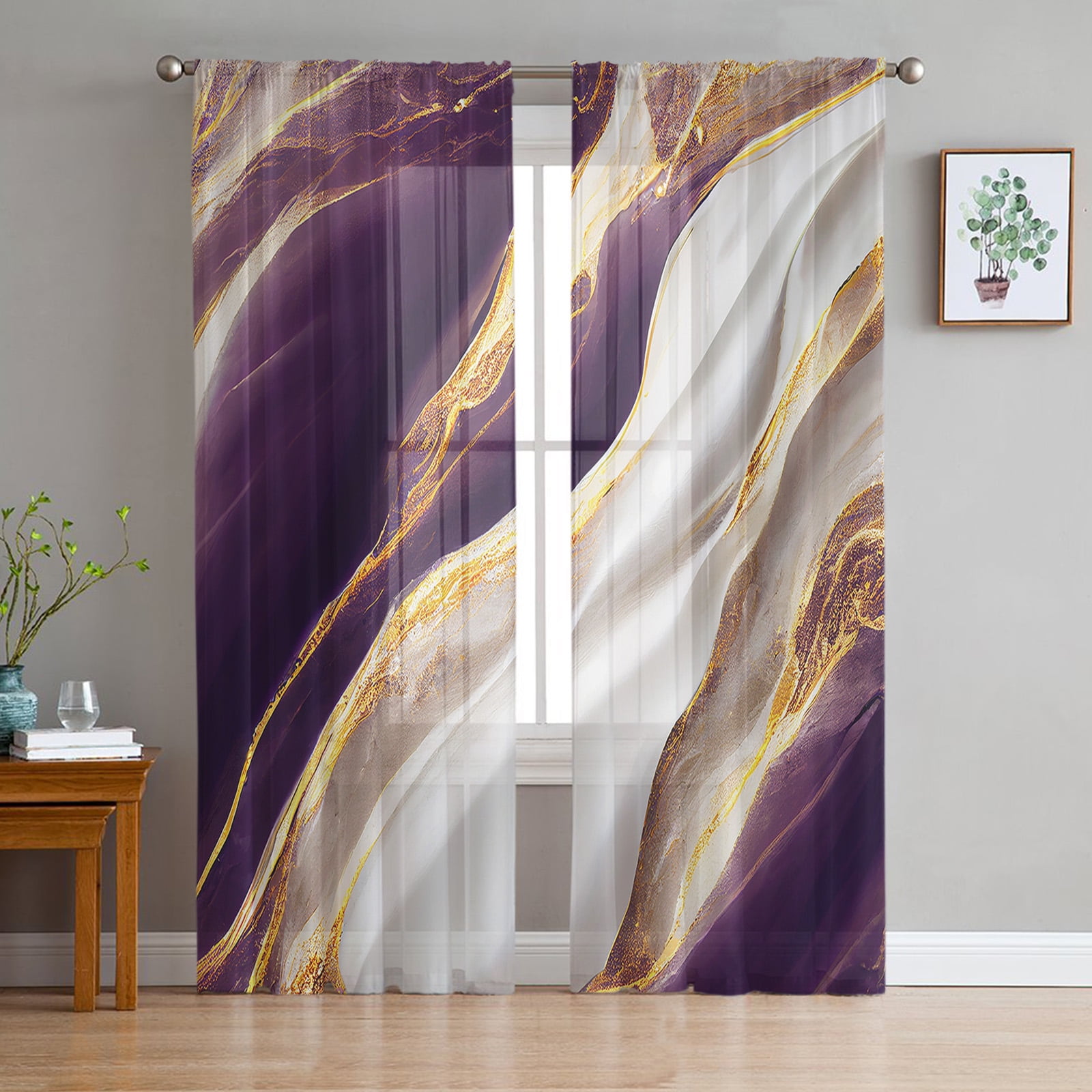 Marble Line Aqua Tulle Curtains for Living Room Bedroom Voile Sheer ...