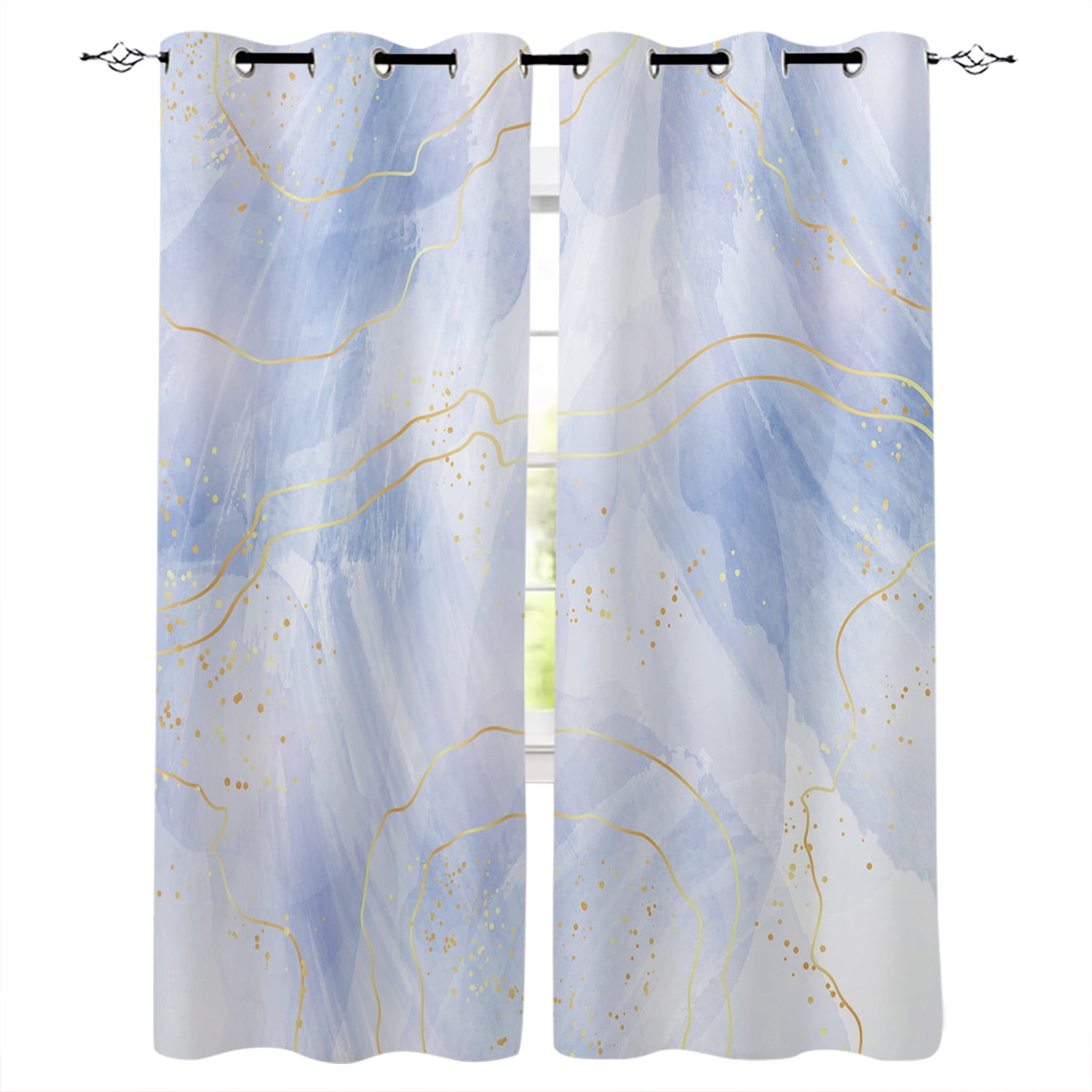 Marble Line Gold Gradient Overlap Blue Room Curtains Large Window Window Curtains Curtain Lights ...