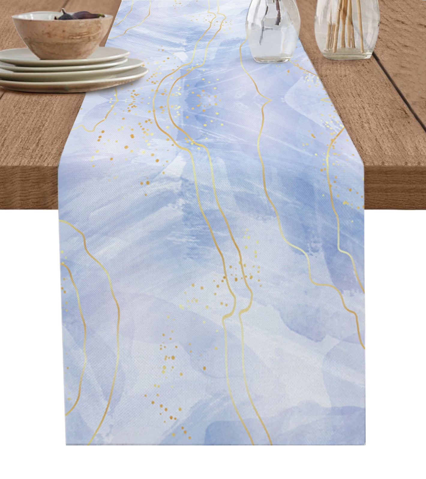 Marble Line Gold Gradient Overlap Blue Table Runner ration Home r ...