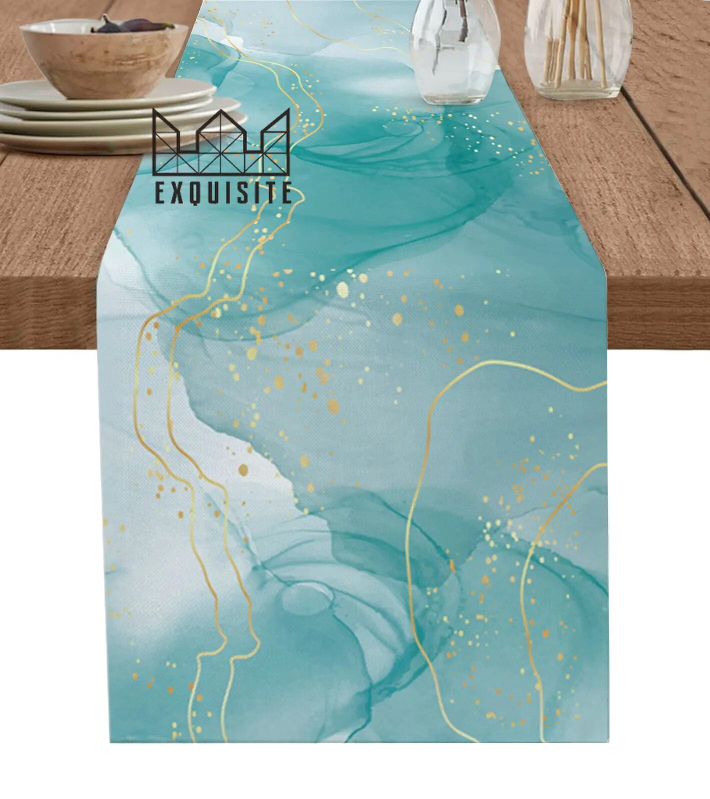 Marble Line Gold Overlay Gradient Table Runner Home Wedding Table Flag ...