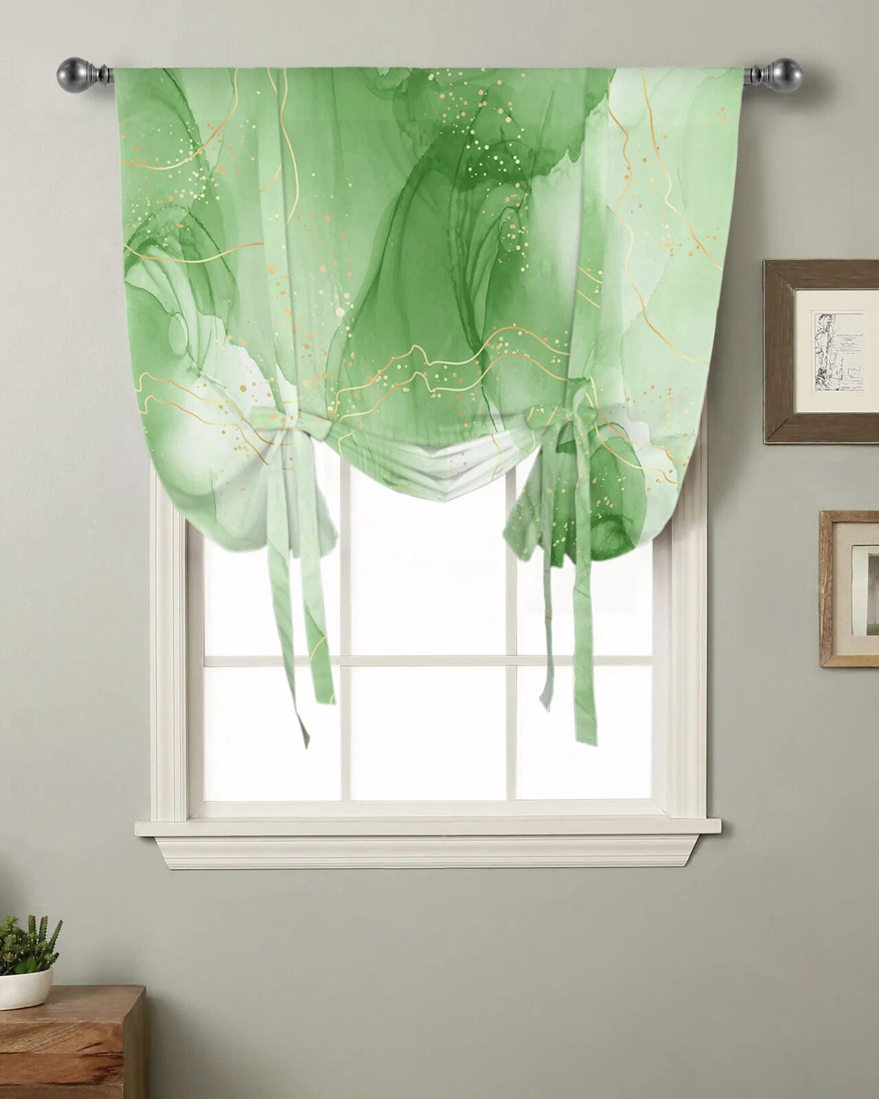 Marble Line Gradient Grass Green Kitchen Short Window Curtain Rod ...