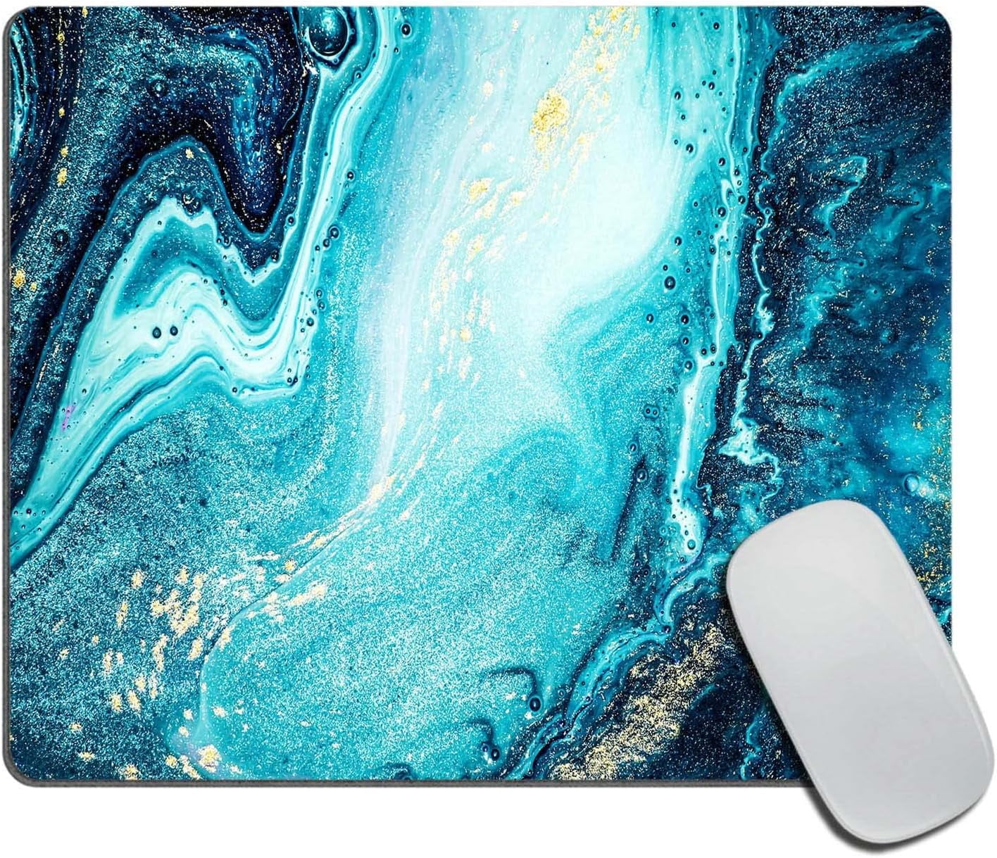 Marble Luxury Ocean Art Mouse Pad Agate Blue Paint with Gold Powder ...