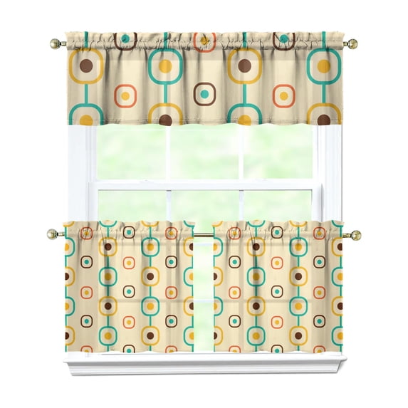 Marble Modern Geometric Flowers Abstract 3-Piece Kitchen Curtains Set ...