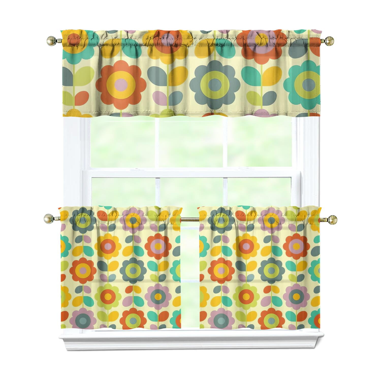 Marble Modern Geometric Flowers Abstract 3-Piece Kitchen Curtains Set ...